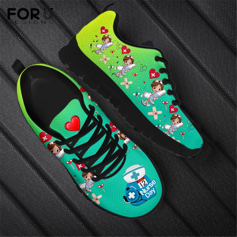 Gradient Style 3D Nurse Design Pattern Women Flats Shoes Casual ...