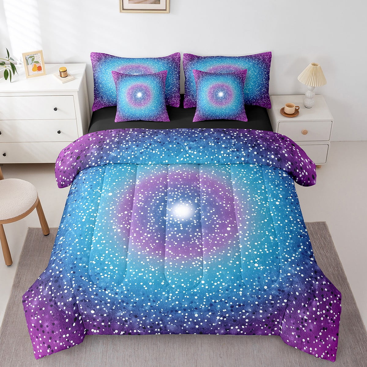 Gradient Swirl Queen Comforter Set 7 Piece,Galaxy Tie Dye Bed in a Bag ...
