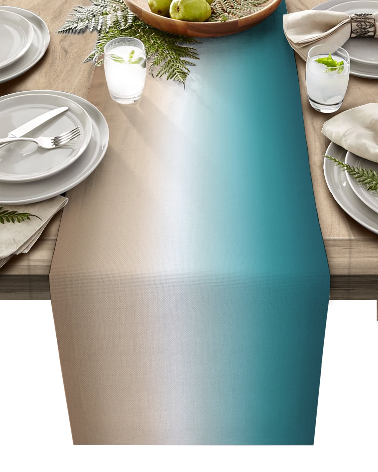 Gradient, Table Runner Abstract Ombre Teal Khaki Colored Tablerunners ...