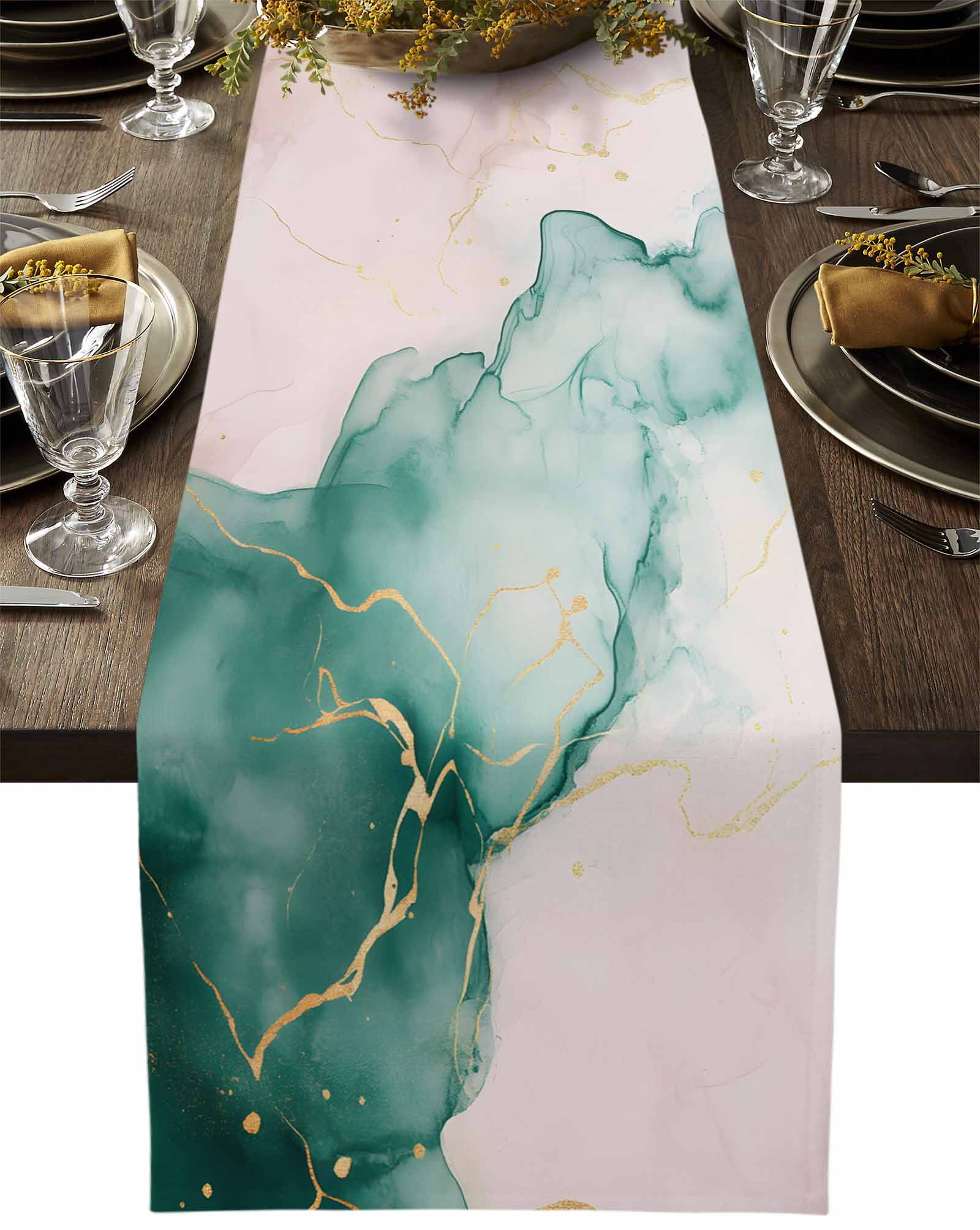 Gradient Teal Marble Texture Table Runners 13x36 Inches Long Linen ...