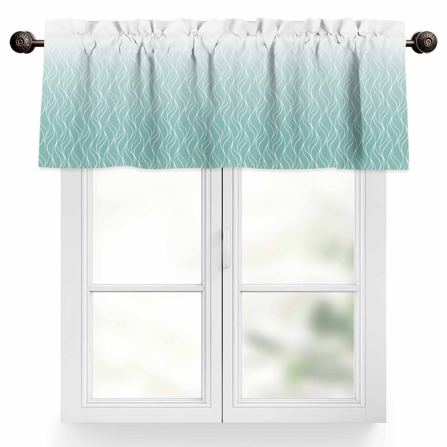 Gradient Teal Valances for Windows Abstract Morocco Teal Curved Lines ...