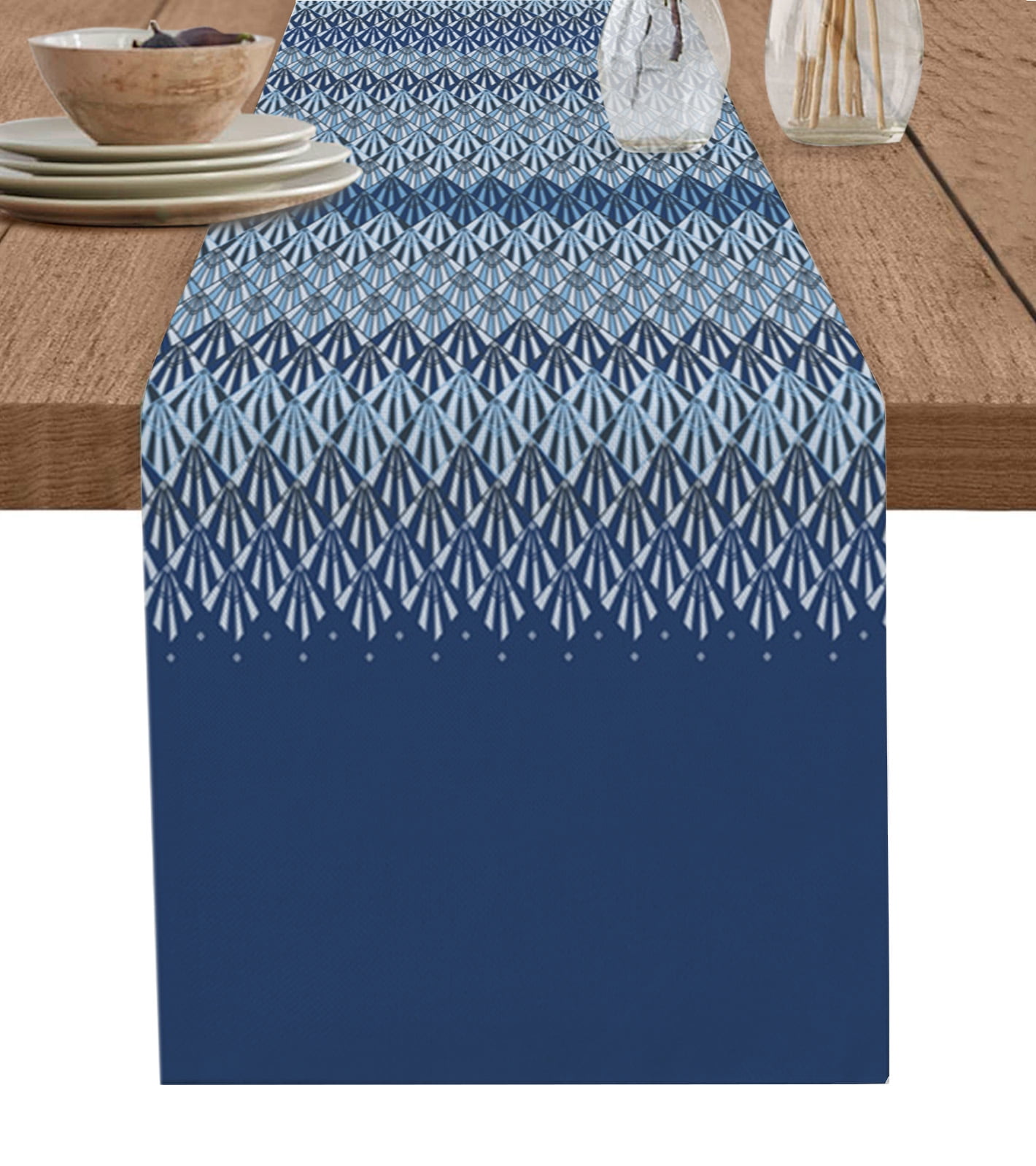 Gradient Texture Color Block Blue Table Runner ration Home r Dinner ...