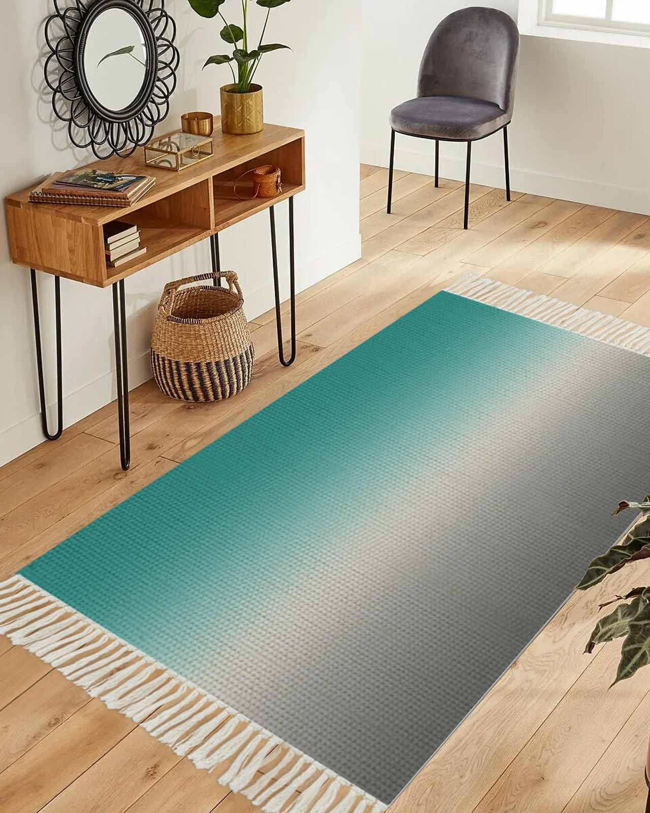 Gradient Turquoise,Area Rug 3x5ft Woven Runner Rug,Minimalist Gray Grey ...