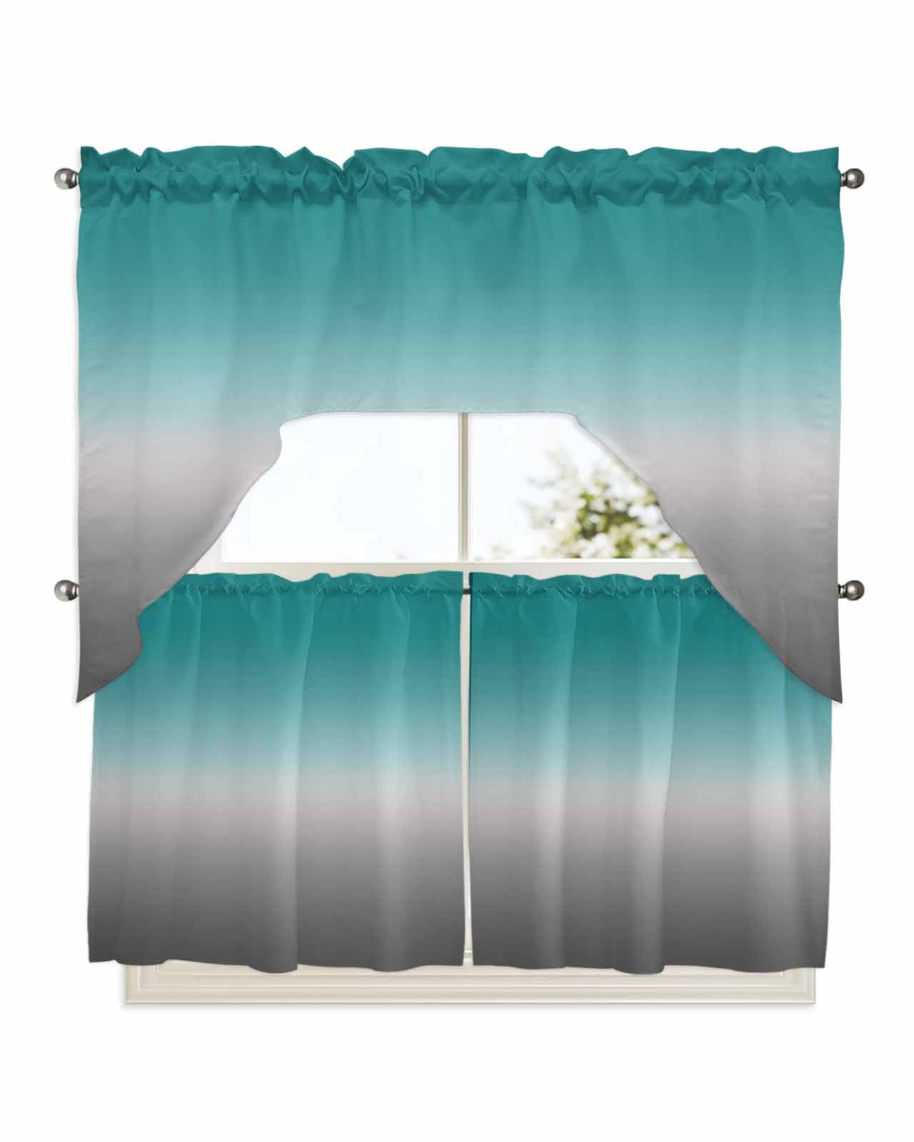Gradient Turquoise, Swag Valance and Tier Curtains 24'' Length Set ...