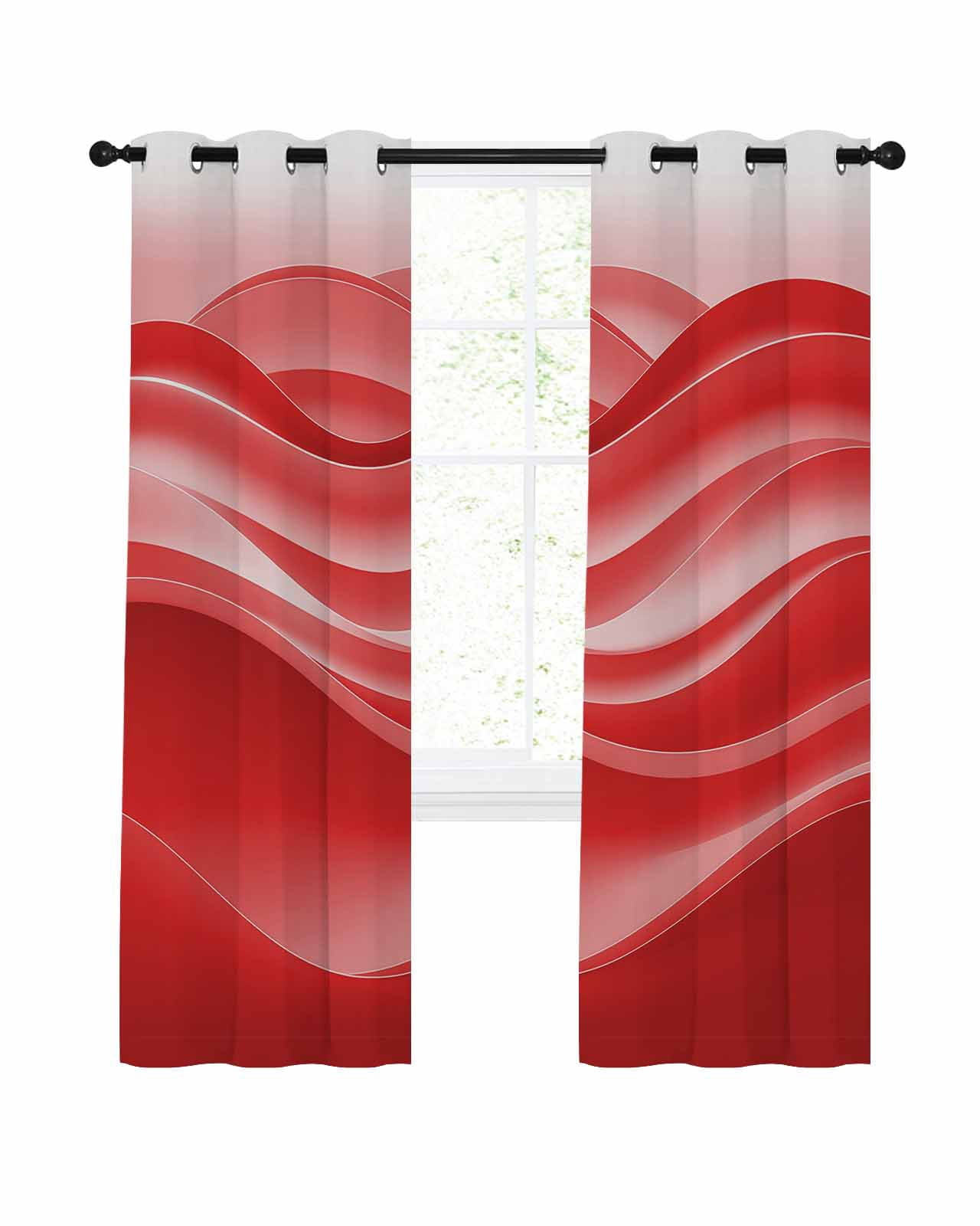 Gradient Water Ripple Blackout Curtains 84 Inches Length, Red Geometric ...