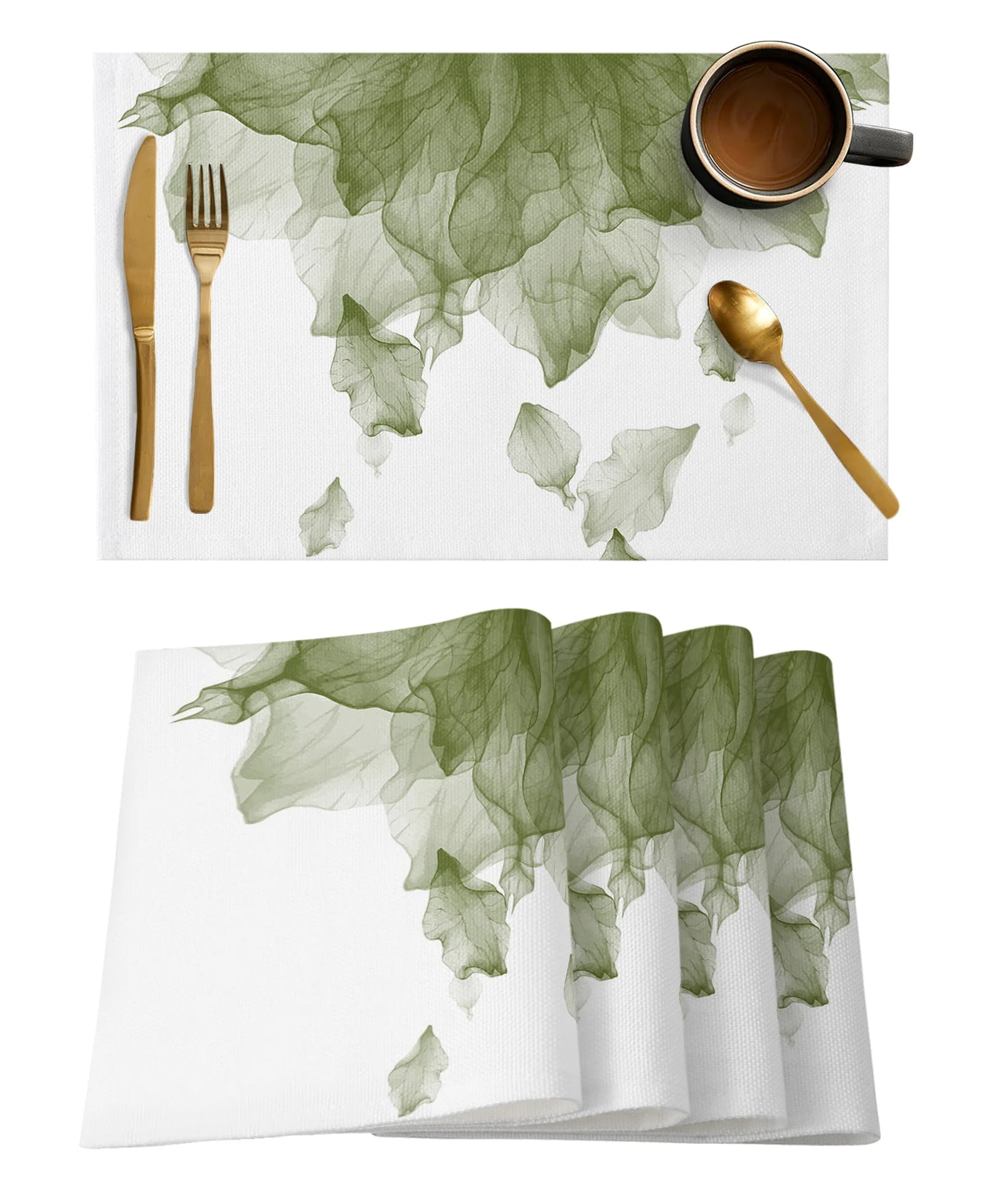 Gradient Watercolor Flower Sage Green Table Mat Xmas Holiday Kitchen ...