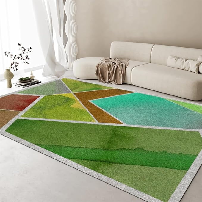 Gradient Watercolor Geometry Area Rug, Retro Multi-Color Splicing Art ...
