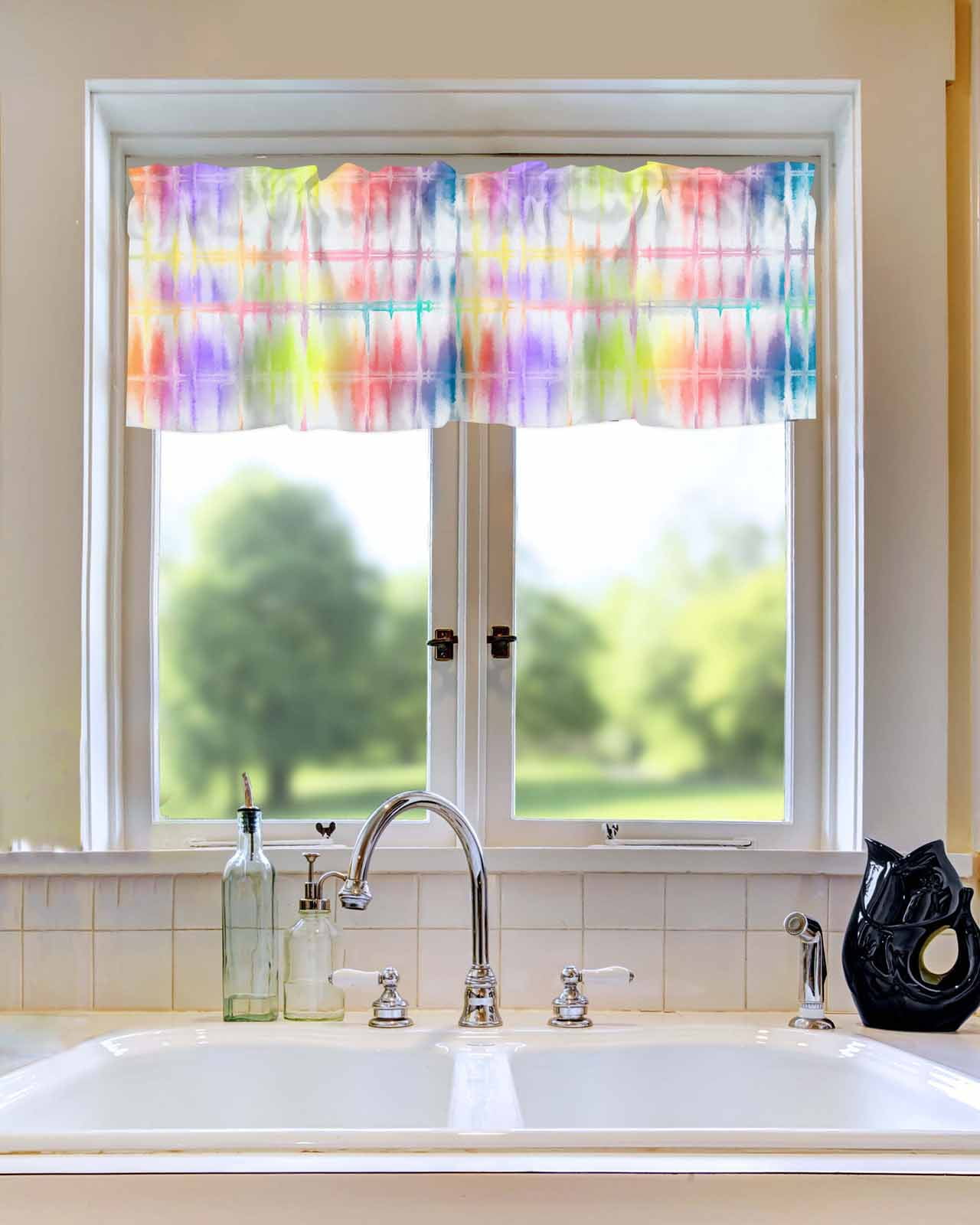 Gradient Watercolor Rainbow Tie Dye Window Valances for Kitchen,Rod ...