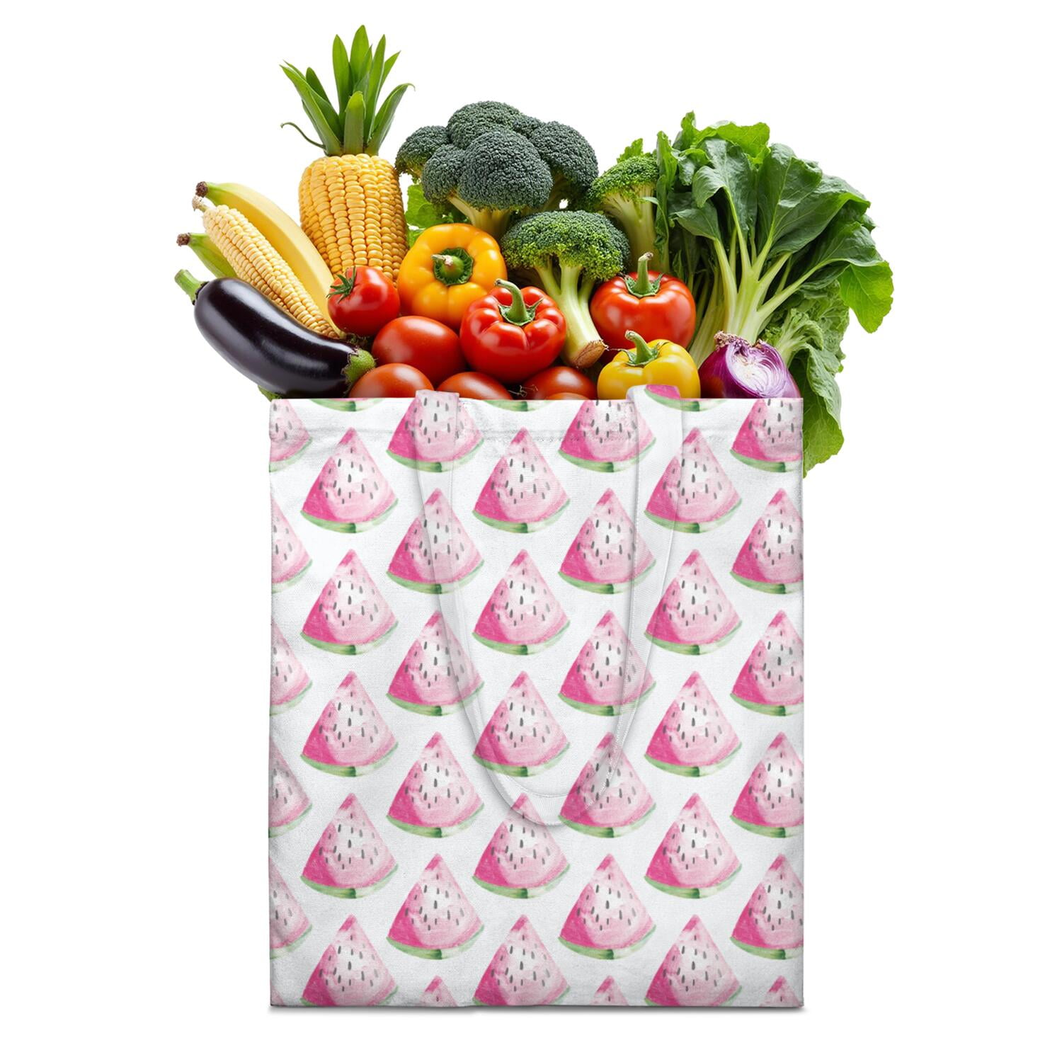 Gradient Watermelon Pattern Reusable Fabric Tote Bag - Foldable, Eco ...