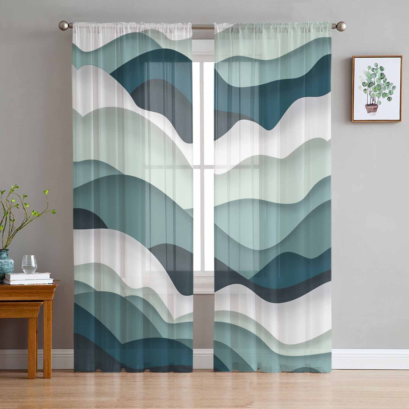 Gradient Wave Blue Gradient Sheer Tulle Home ration Living Room Bedroom ...