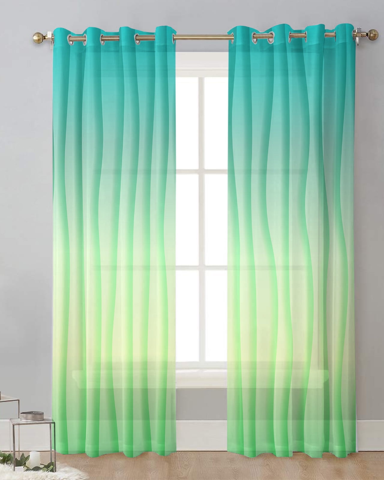 Gradient Wave Curve Yellow Orange Tulle Drapes Living Room Bedroom ...