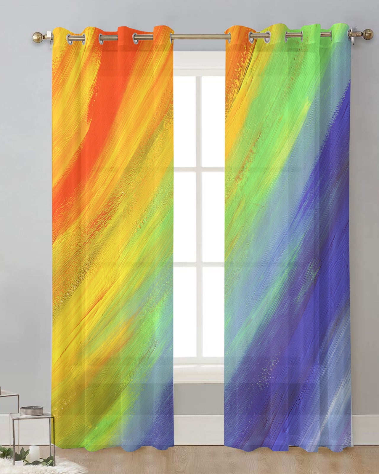 Gradient Wave Curve Yellow Orange Tulle Drapes Living Room Bedroom ...