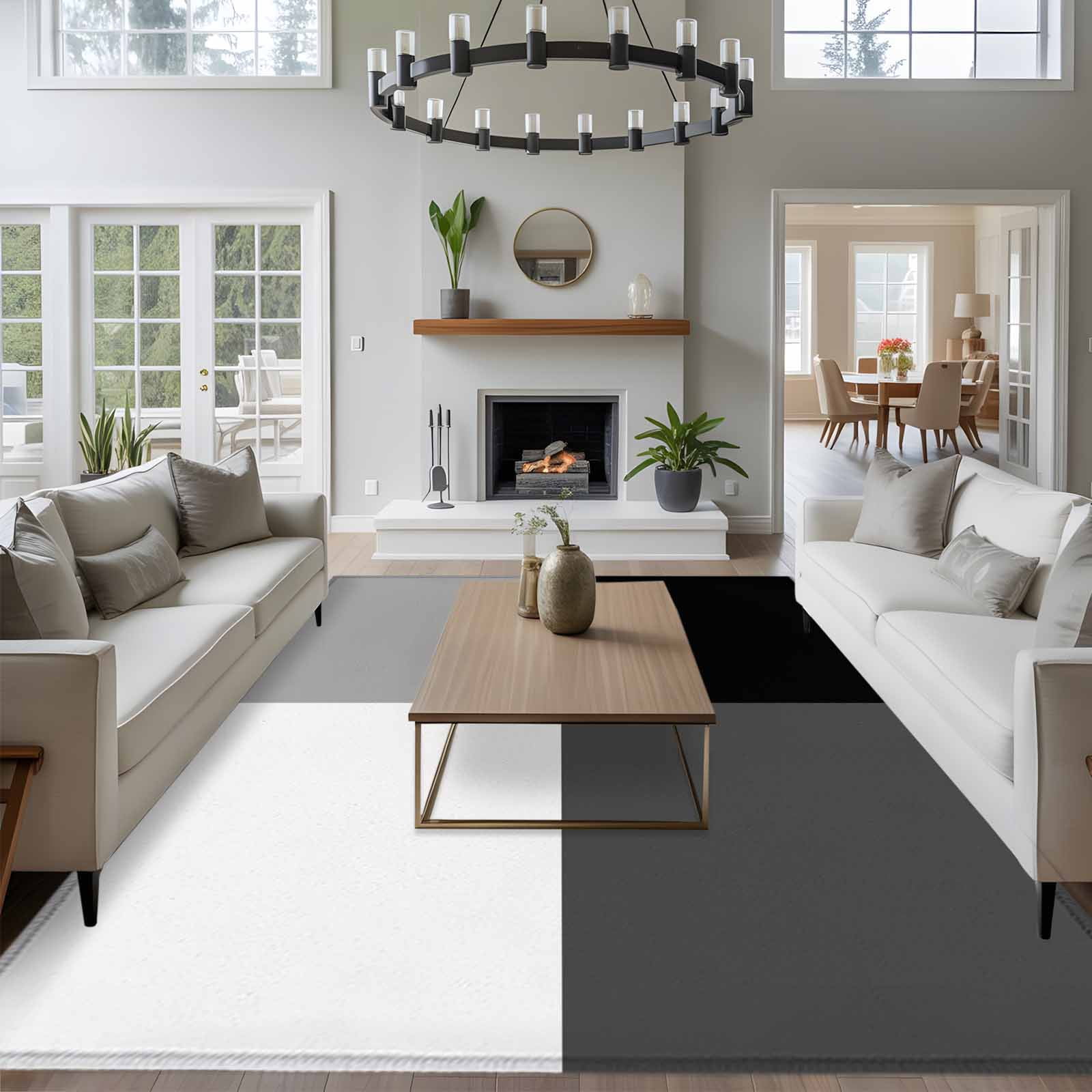 Gradient White 8x10 Area Rug for Living Room Sectional Sofa, Gray Black ...