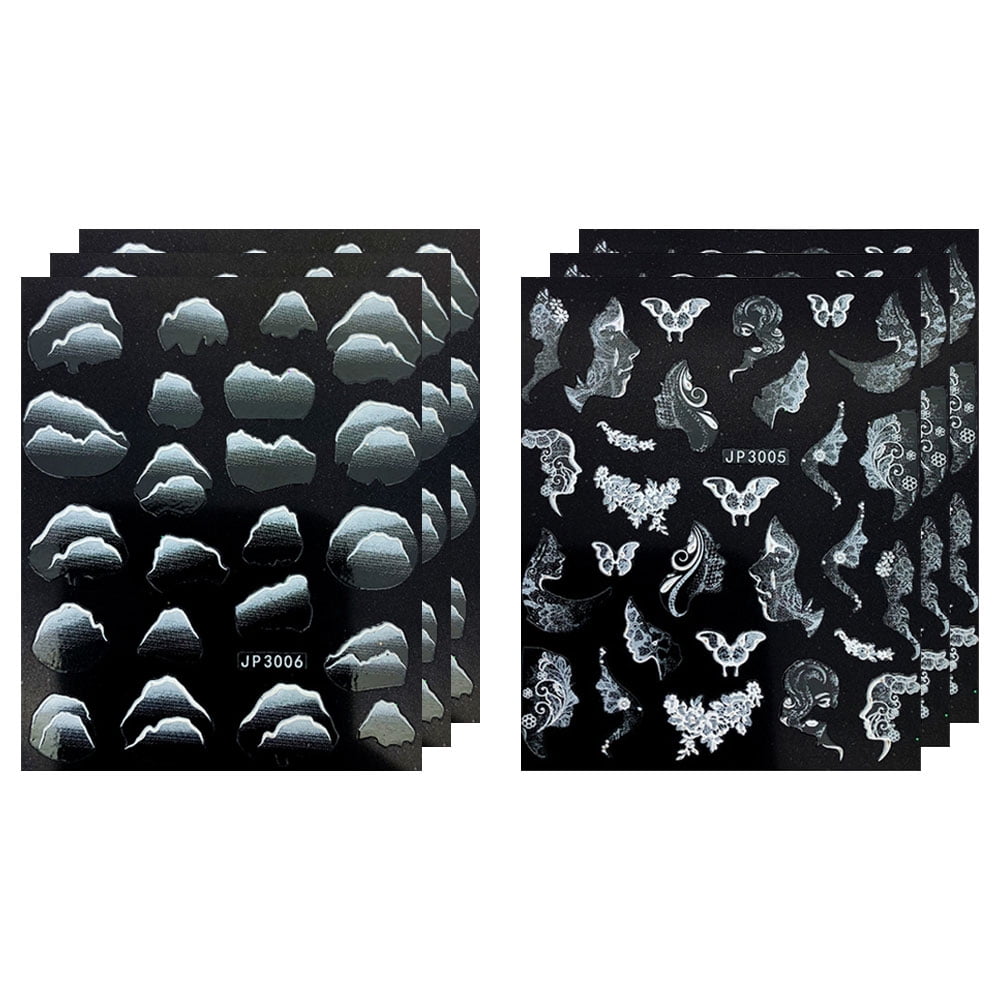 DIY Nail Decoration 6 Nail Art Stickers Decal White Gradient Relief ...