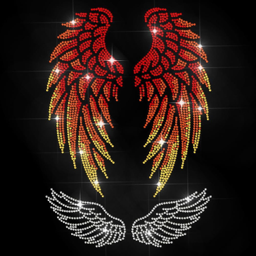 Gradient Wing Rhinestone Iron on Hotfix Transfer Decal Angel Wing Heat ...