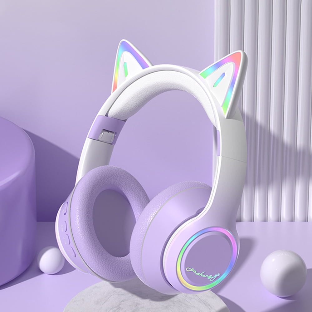 Gradient Wireless Headphones RGB Cat Ear Bluetooth Headphones With ...