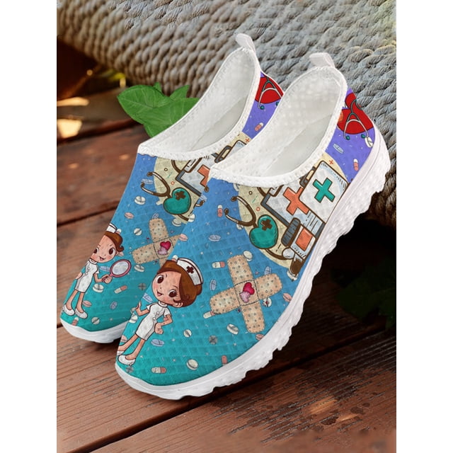 Gradient Women's Nursing Shoes Cute Cartoon Nurse Doctor Medical Print ...