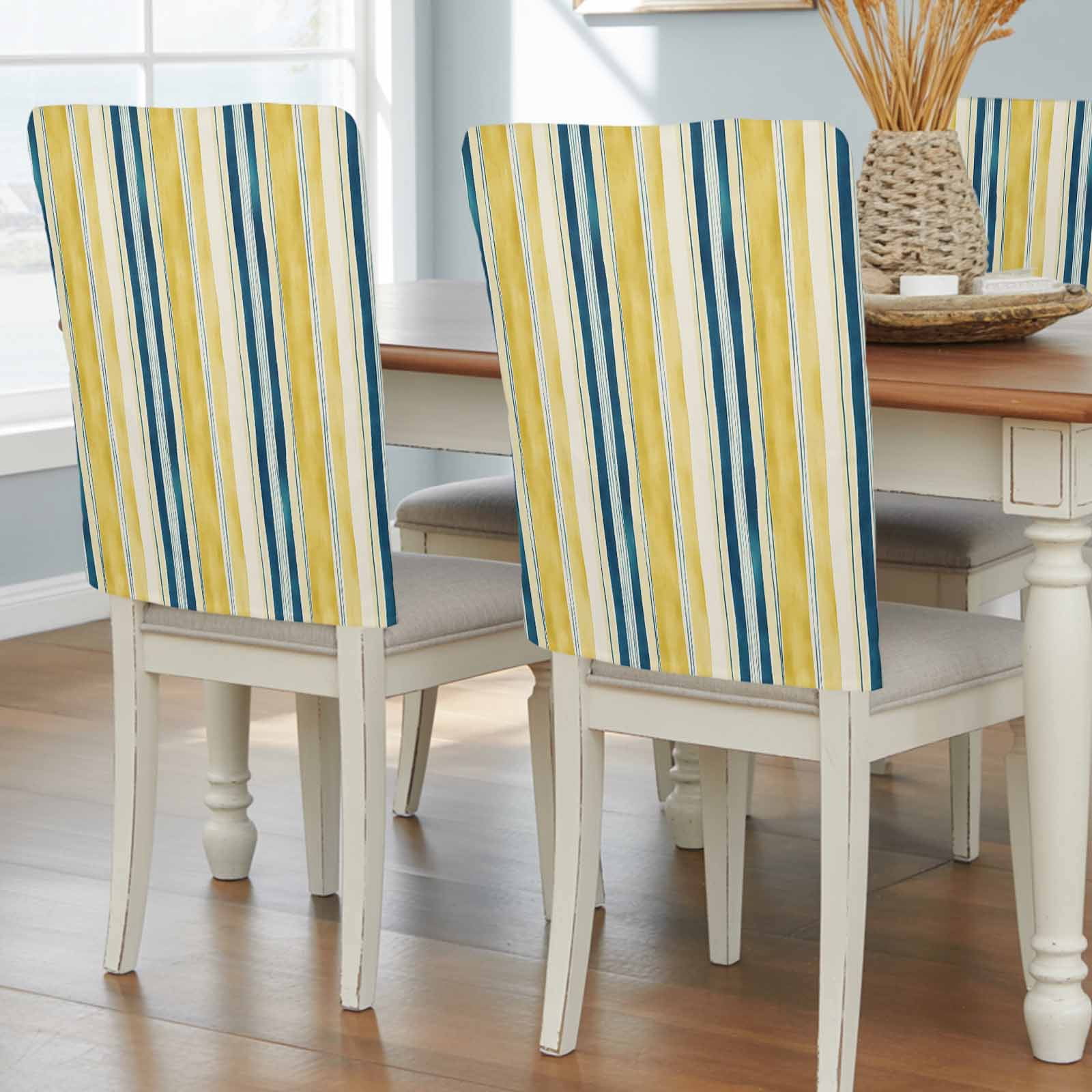 Gradient Yellow Blue Stripes Chair Covers Set of 4 Abstract Watercolor ...