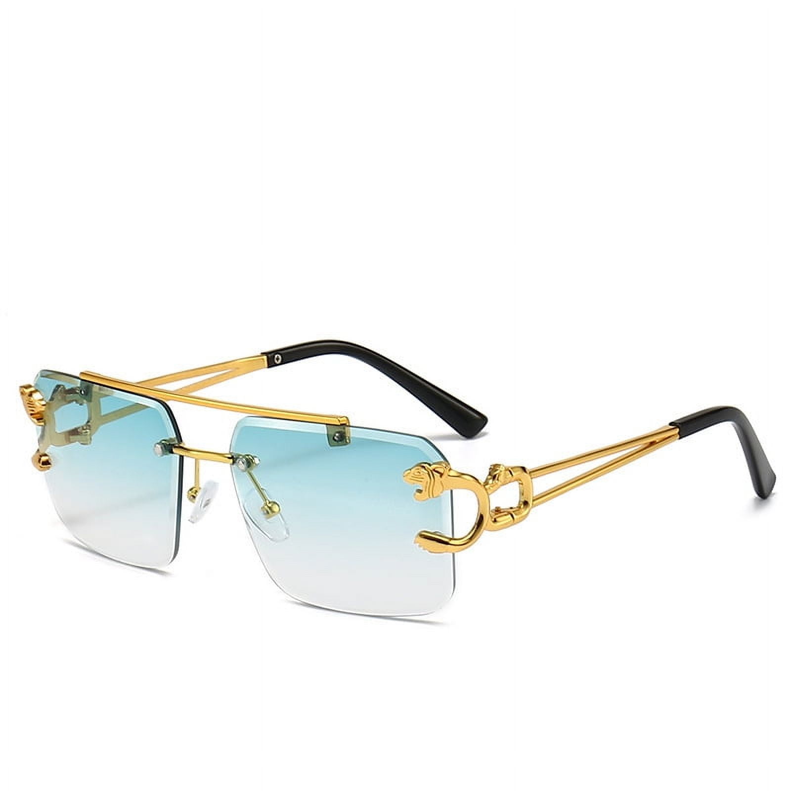 Gradient tripped rimless sunglasses men's style sunglasses double beam ...
