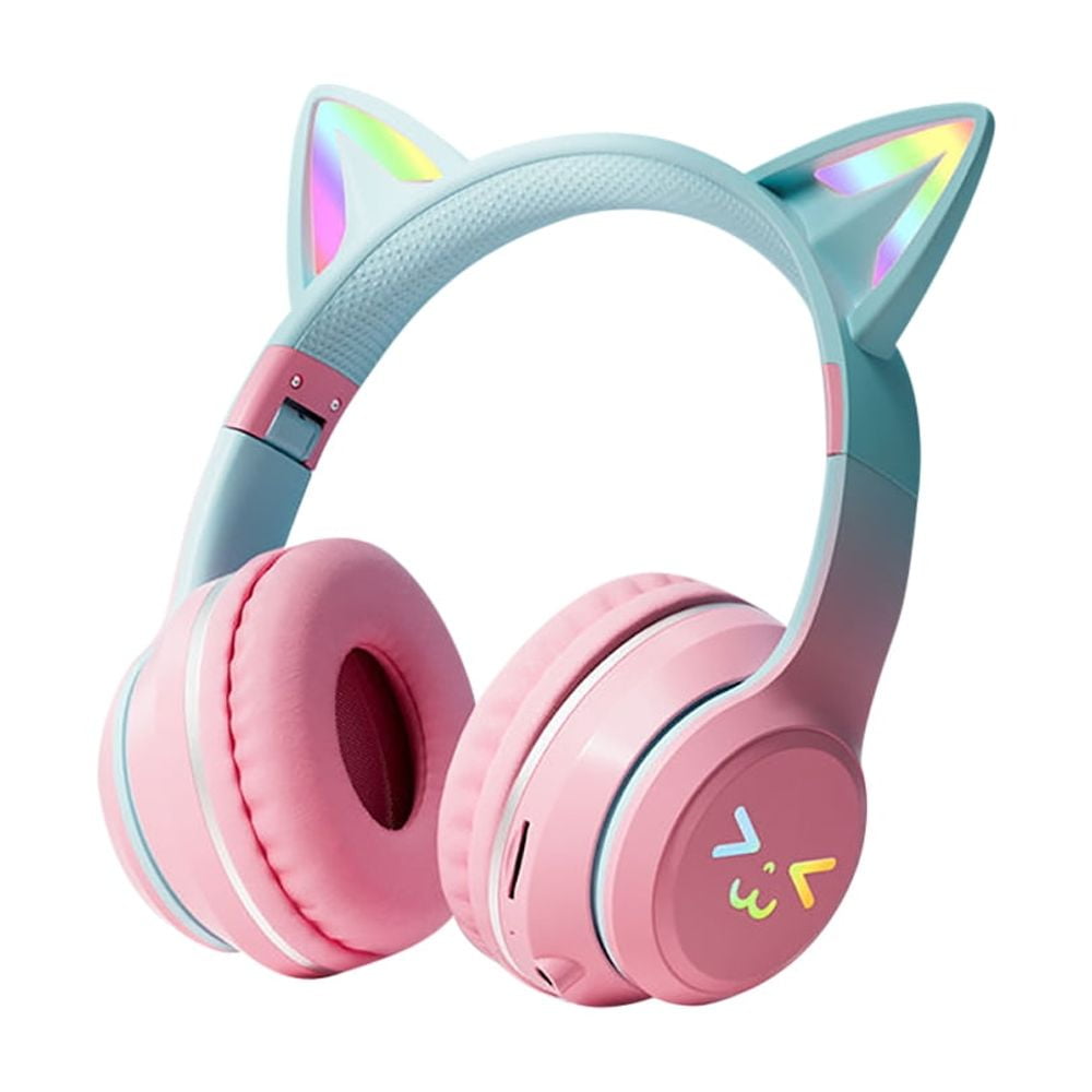 Gradient wireless Headphones RGB cute cat ear Bluetooth Earphones with ...