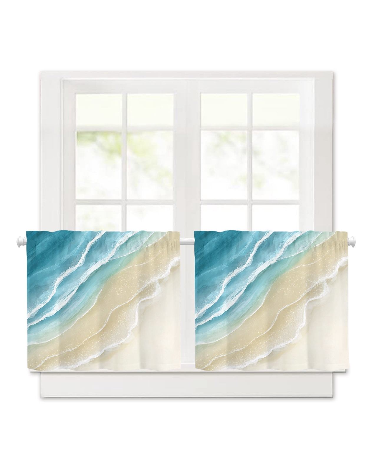 Gradients Blue Oceans Wave Short Blackout Curtains 30 Inch Long,Summer ...