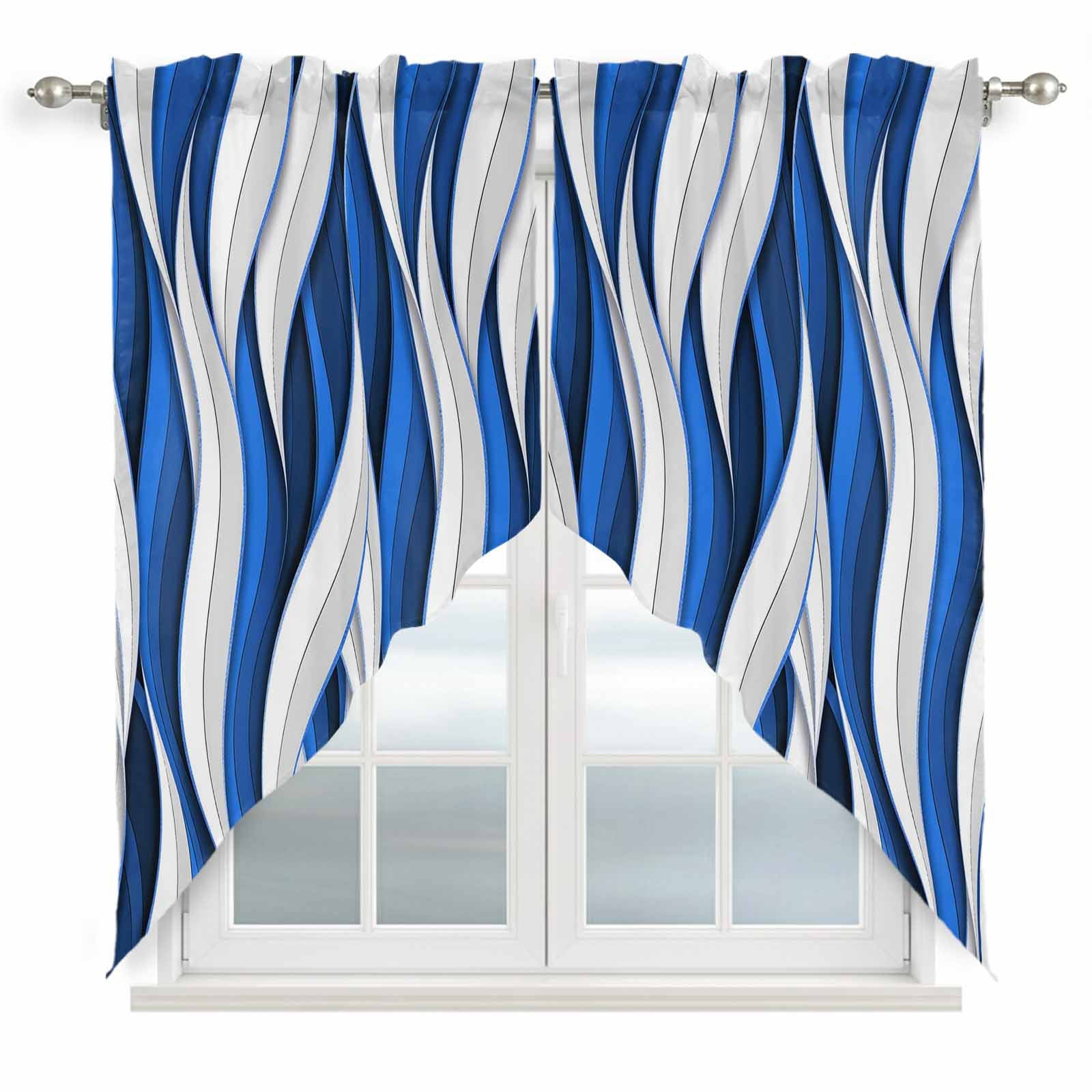 Gradients Blue White Waves Swag Curtain Valance for Window 2 Panels ...