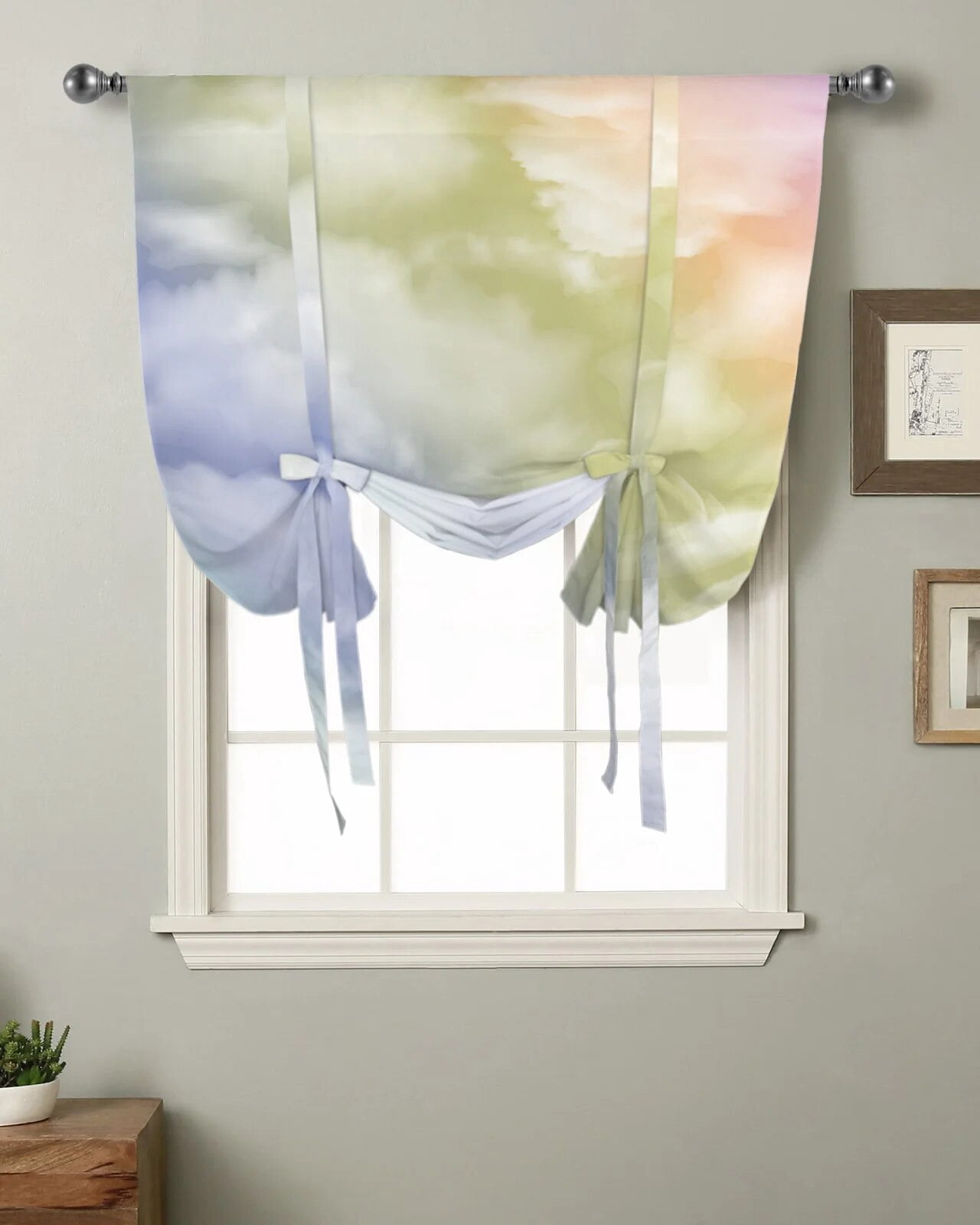 Gradual Abstract Clouds Kitchen Short Window Curtain Rod Pocket ...