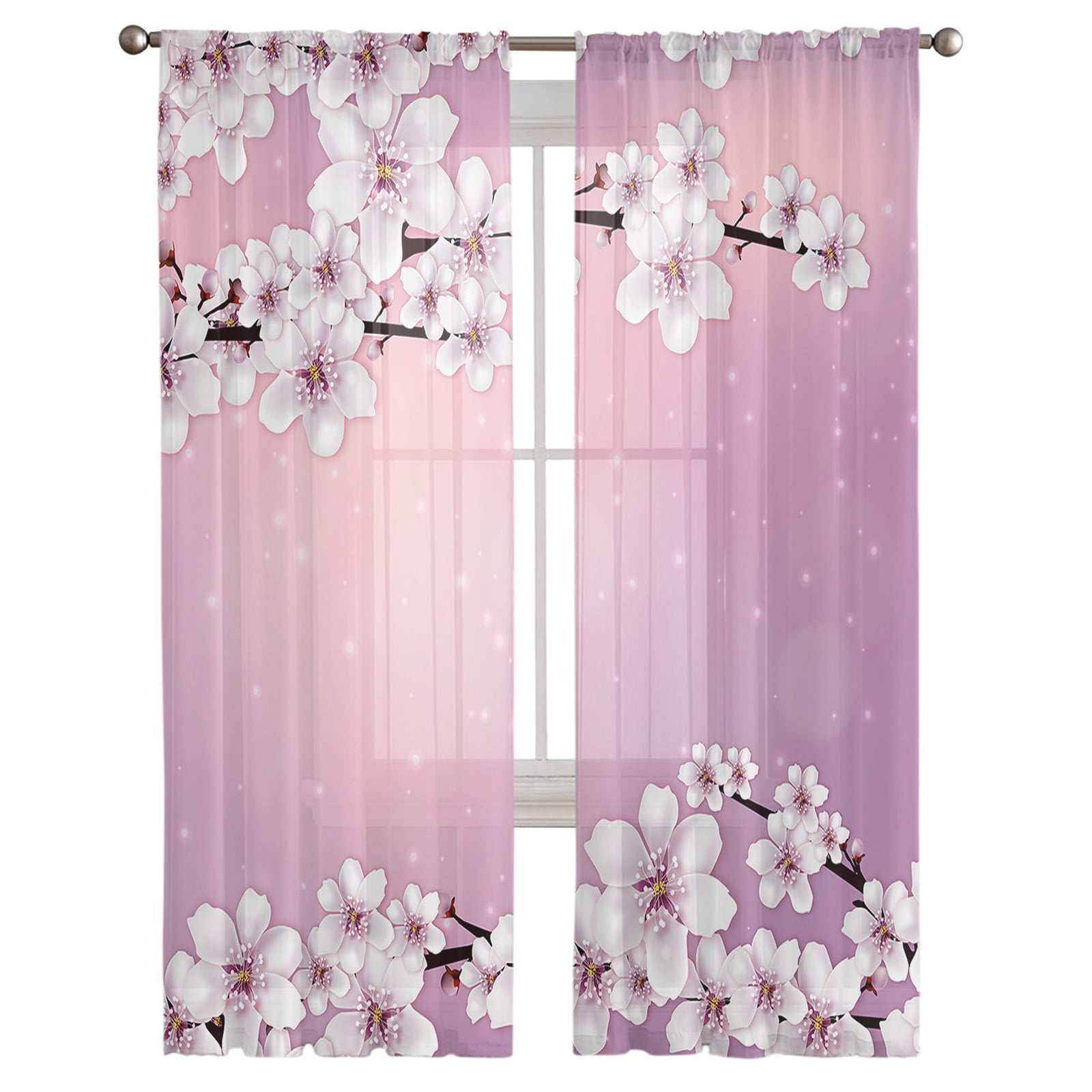 Gradual Cherry Blossom Branches Sheer Curtain for Living Room Bedroom ...