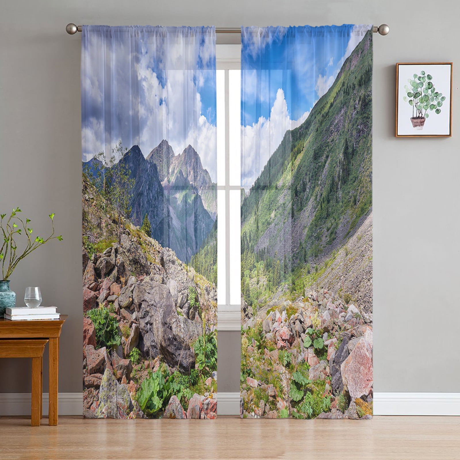 Gradual Clear Sky With White Clouds Bedroom Transparent Sheer Curtains ...