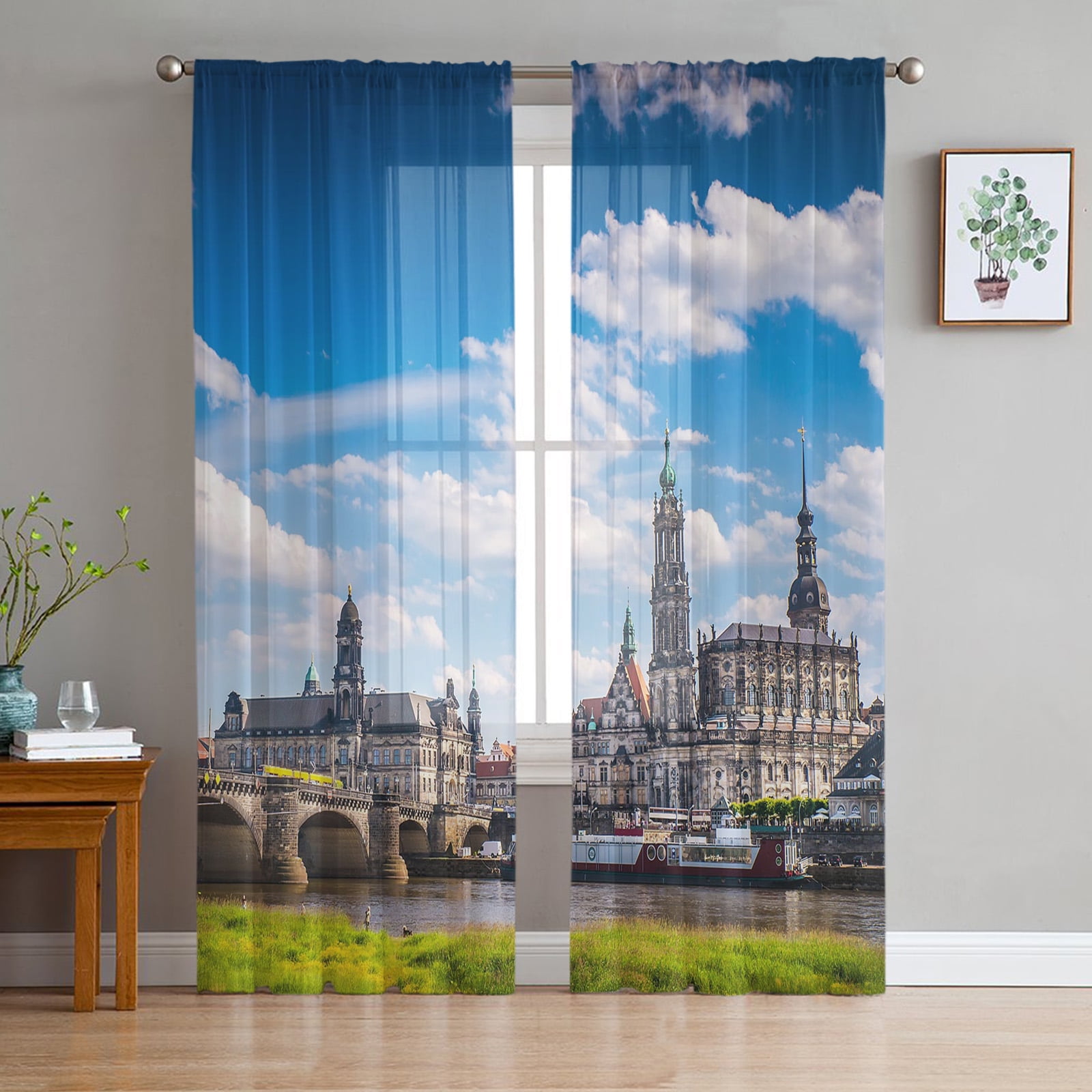 Gradual Clear Sky With White Clouds Bedroom Transparent Sheer Curtains ...
