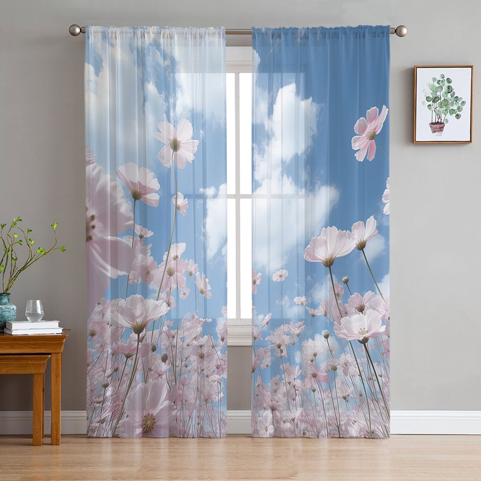 Gradual Clear Sky With White Clouds Bedroom Transparent Sheer Curtains ...