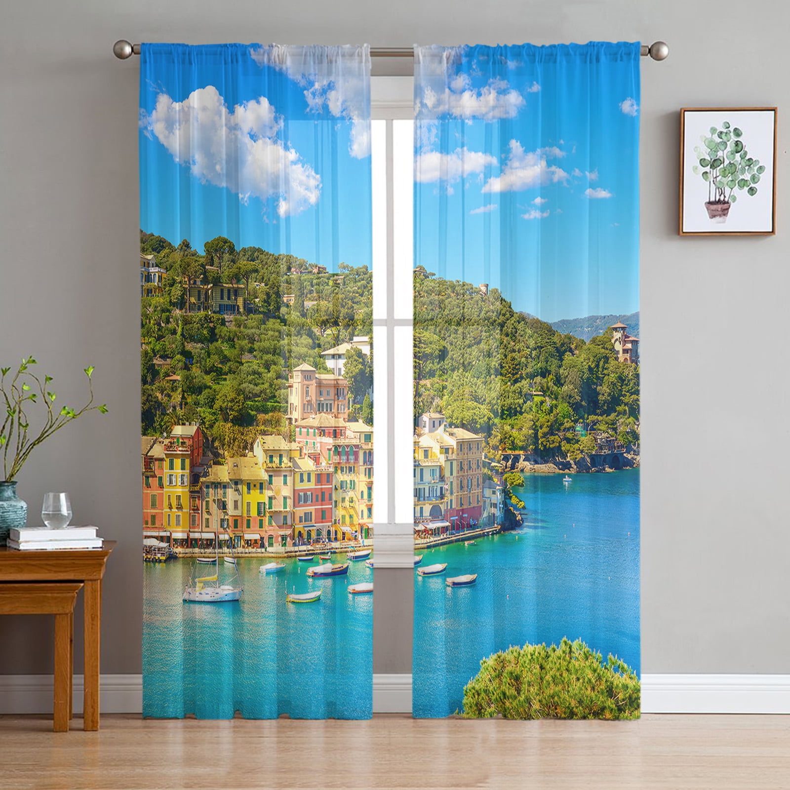 Gradual Clear Sky With White Clouds Bedroom Transparent Sheer Curtains ...