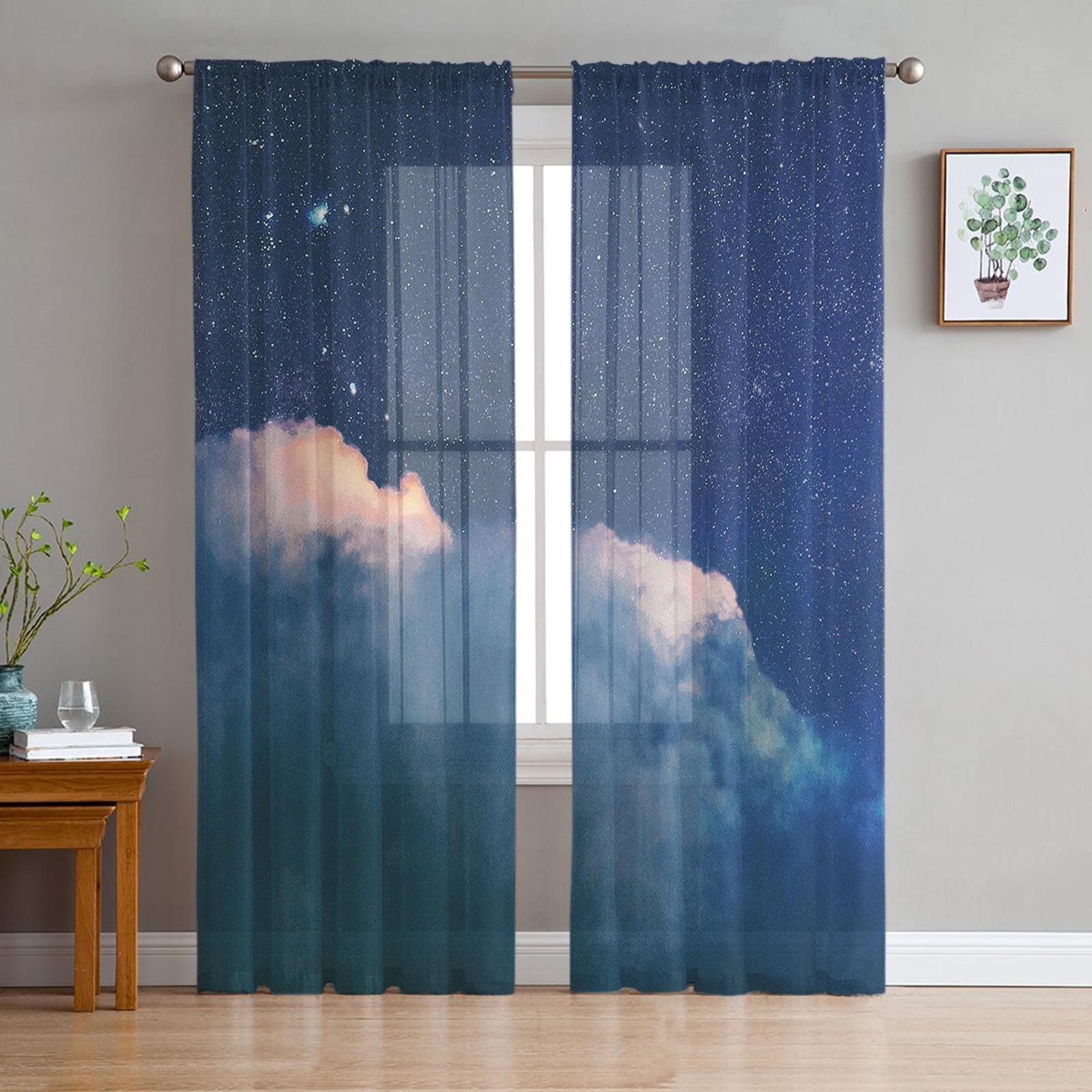Gradual Clear Sky With White Clouds Tulle Curtains for Living Room ...