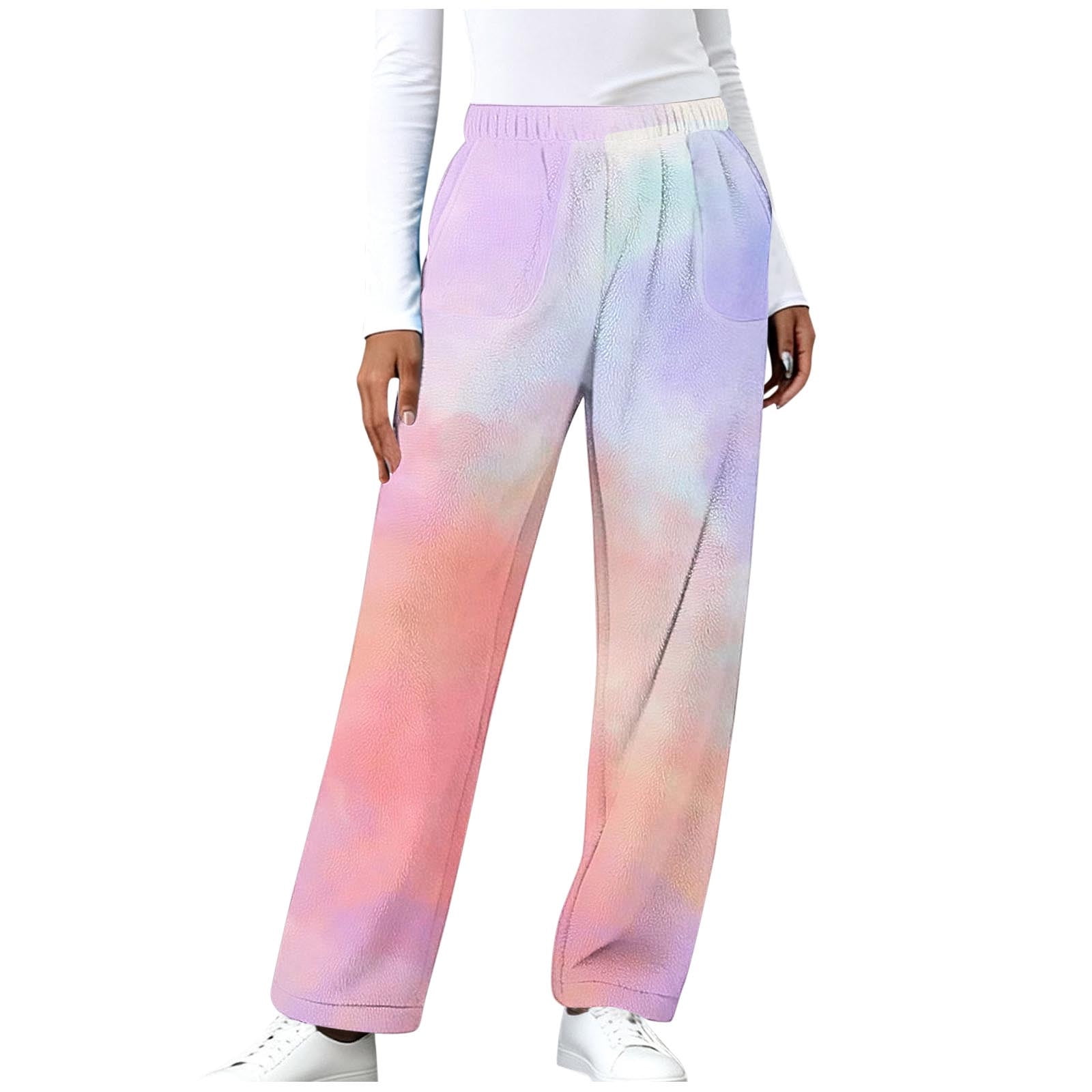 Gradual Flannel Sweatpants for Women, Elastic Waist Wide Leg Straight ...