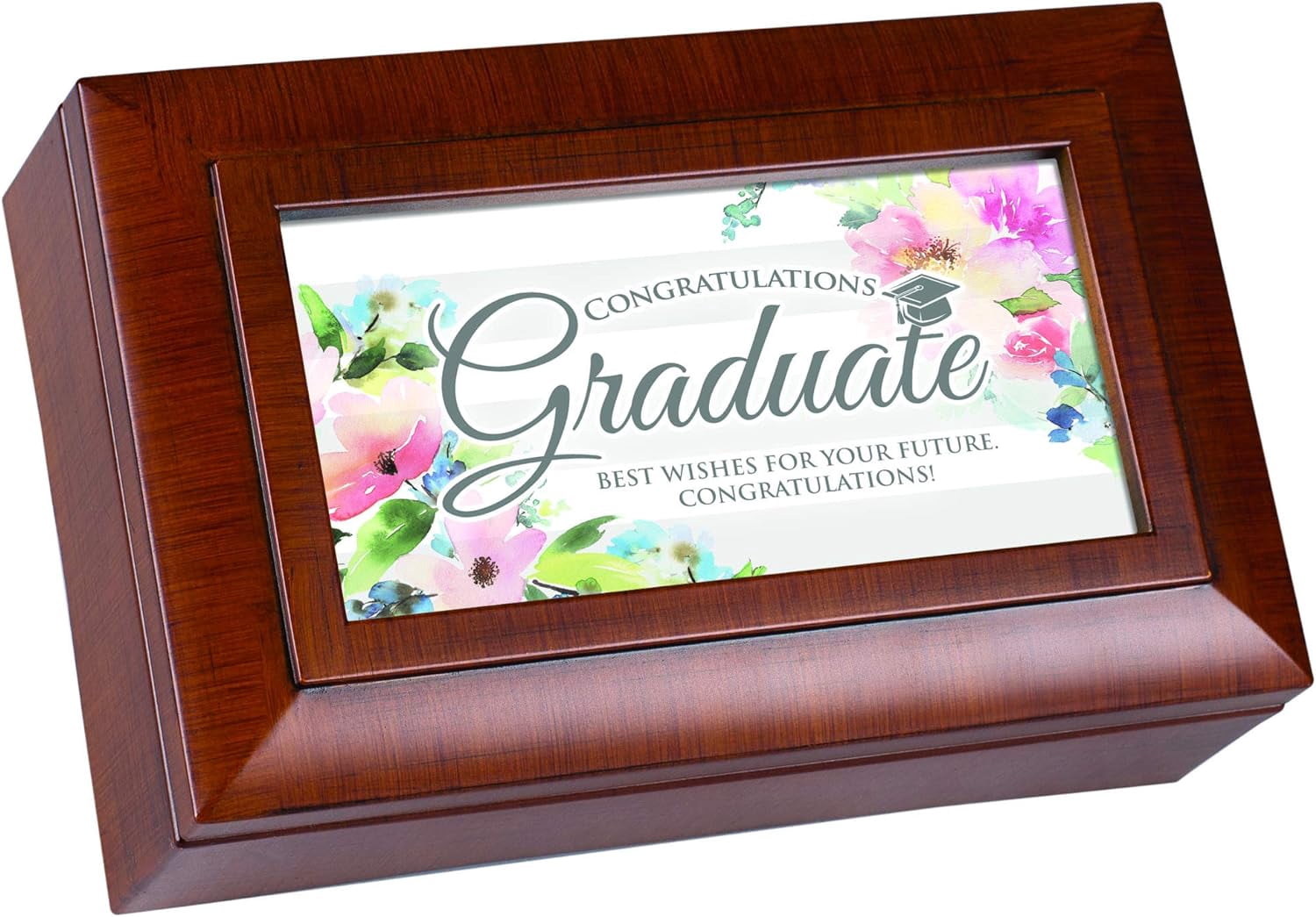 Graduate Best Wishes Beveled Woodgrain Petite Music Box Plays Pomp ...