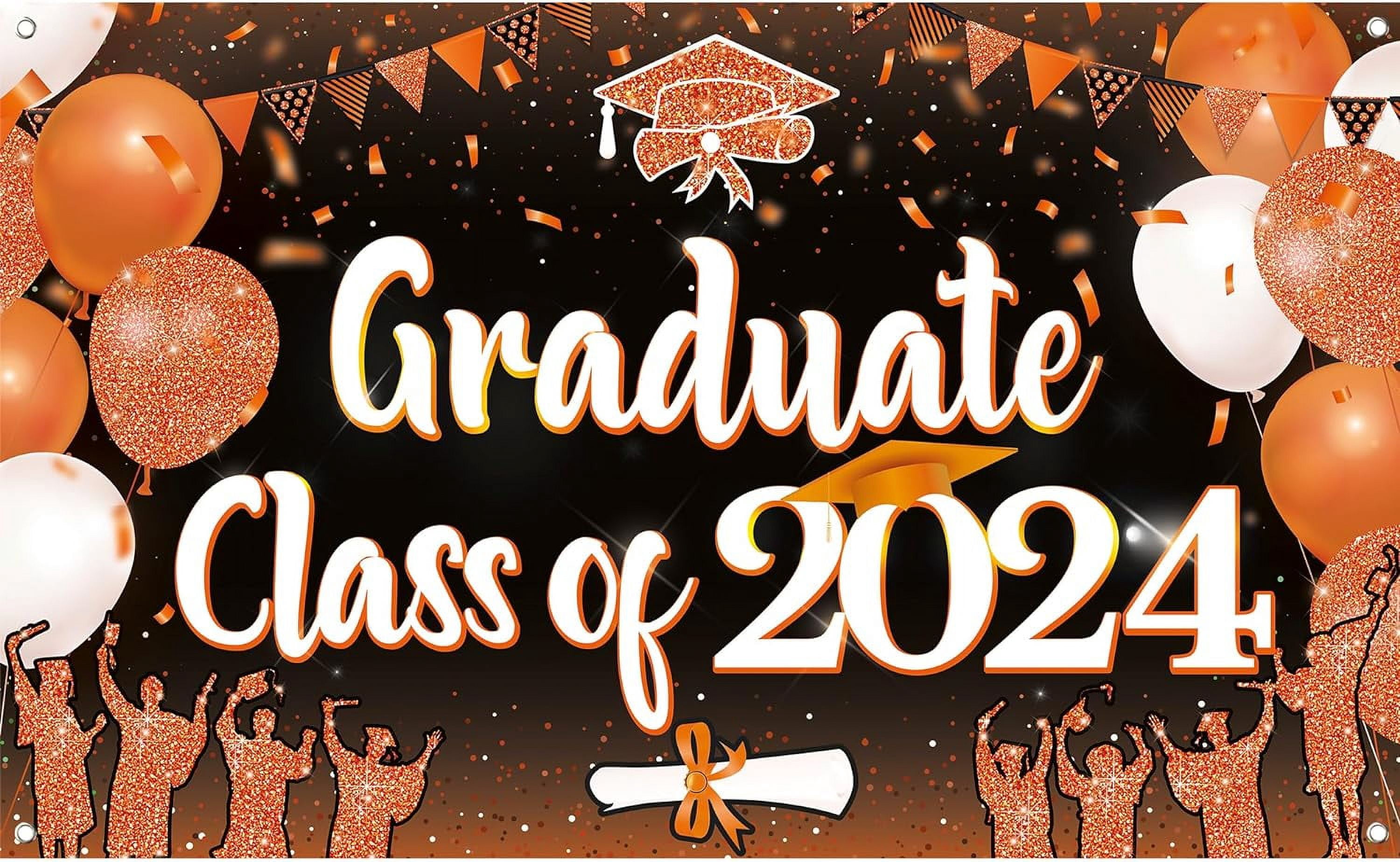 Graduate Class of 2024 Graduation Banner, Orange Graduation Backdrop ...