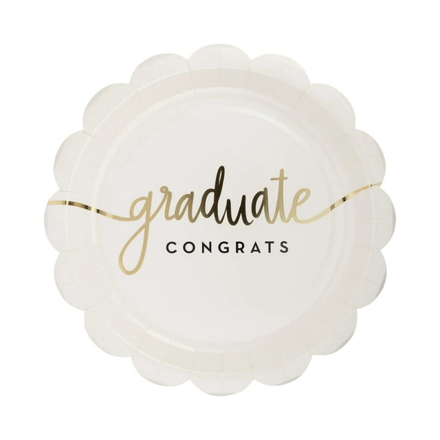 Elegant White Graduation Party Plates with Gold Foil Congrats Grad ...