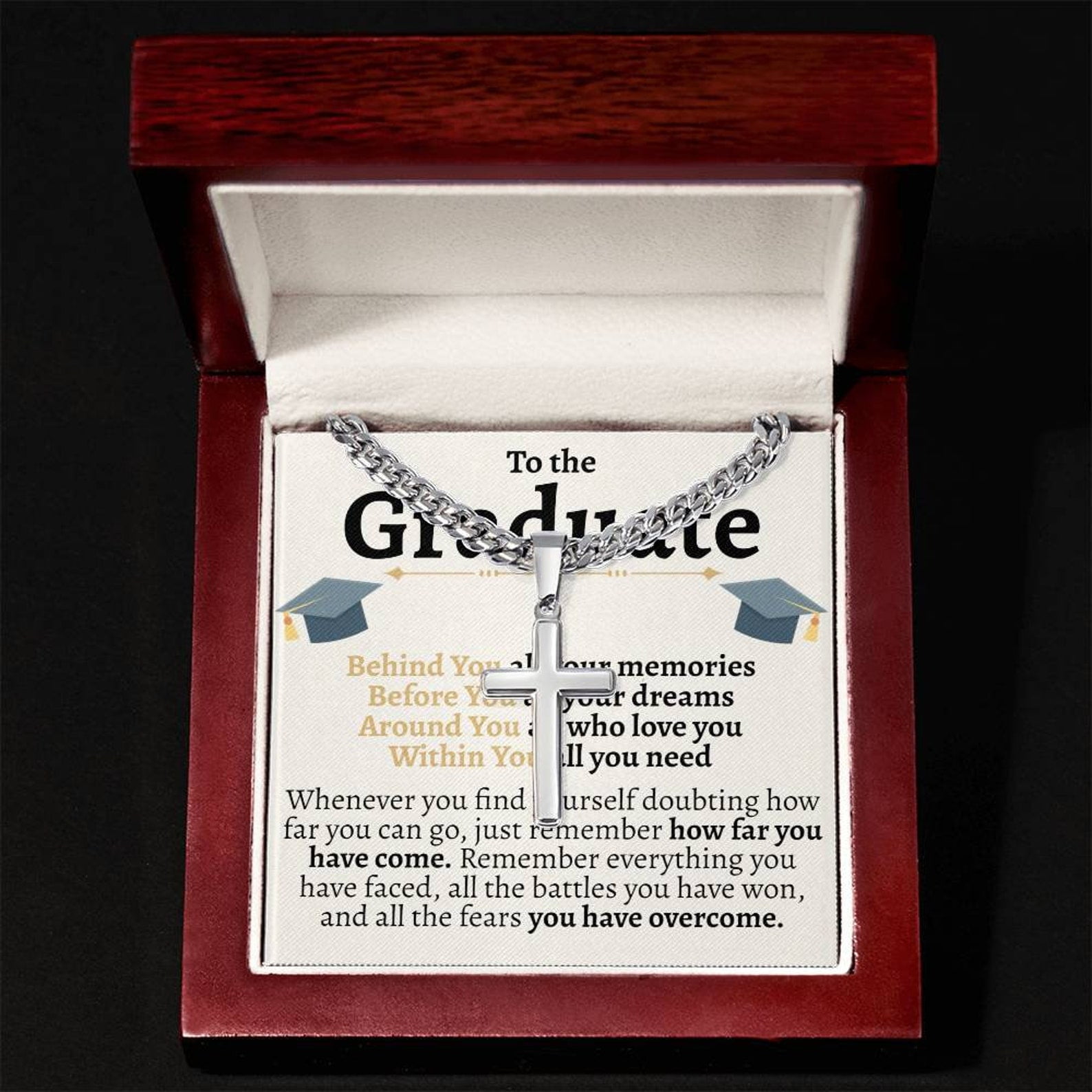 To The Graduate Cross Necklace with Cuban Chain, University Graduation ...