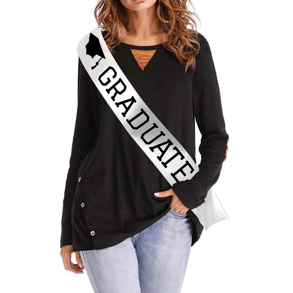 Graduate Sash - White RRF12 Satin with Black Fonts - Commencement ...