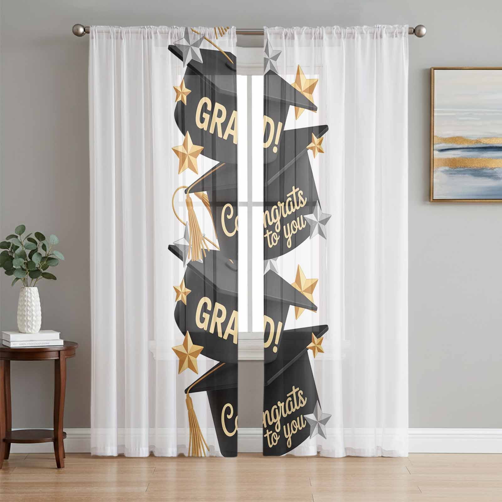 Graduate Sheer Curtains 84 Inch Length 2 Panels Set - Light Filtering ...