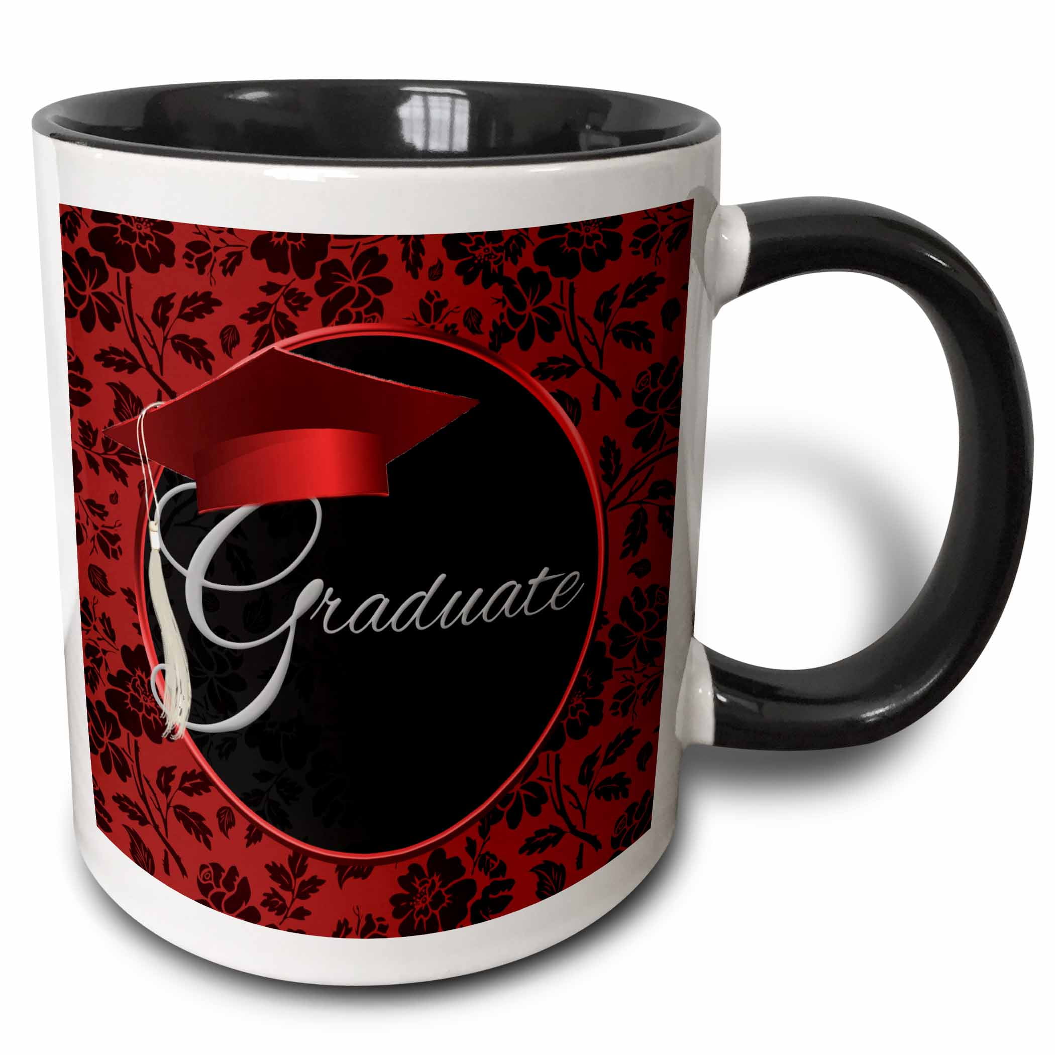 Graduate in Red and Black Floral with red graduation cap and floral ...