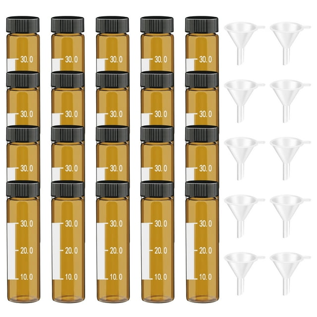 Graduated Amber Glass Sample Bottles with Funnels 1.35 oz 40ml Glass ...