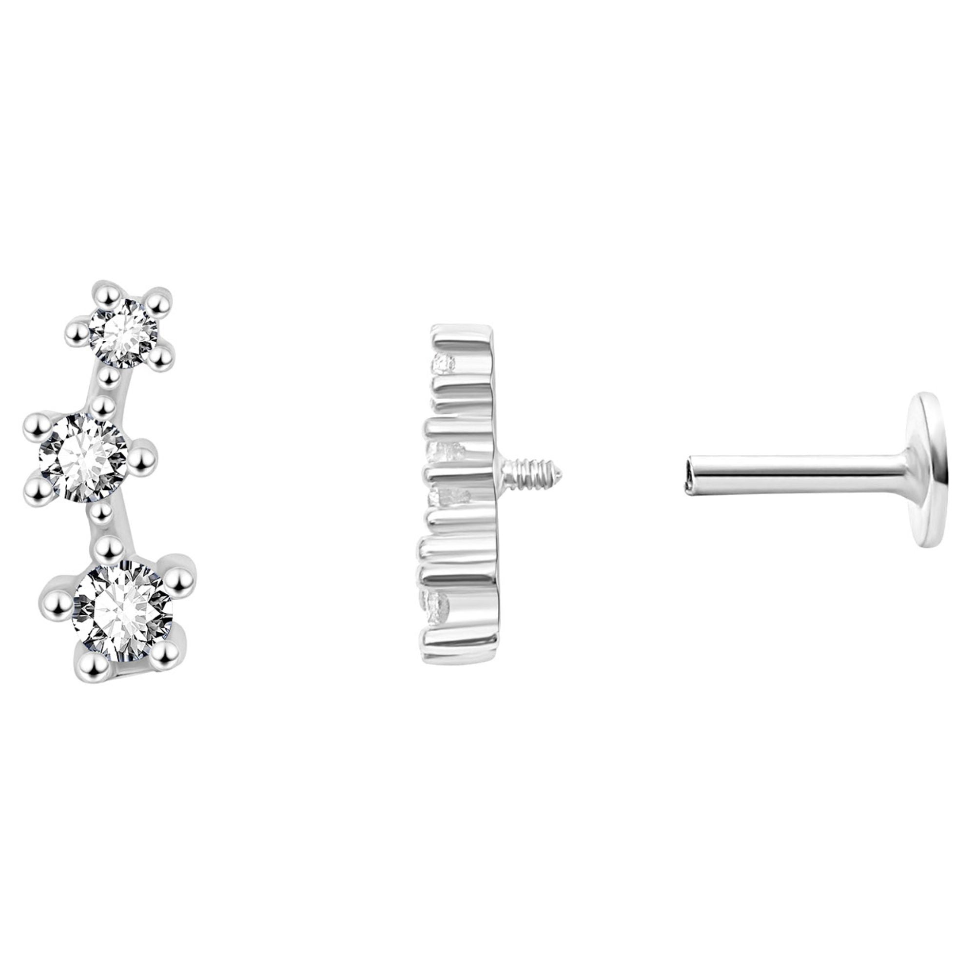 Graduated CZ Flat Back Earrings for Women Sterling Silver 18G 6mm ...