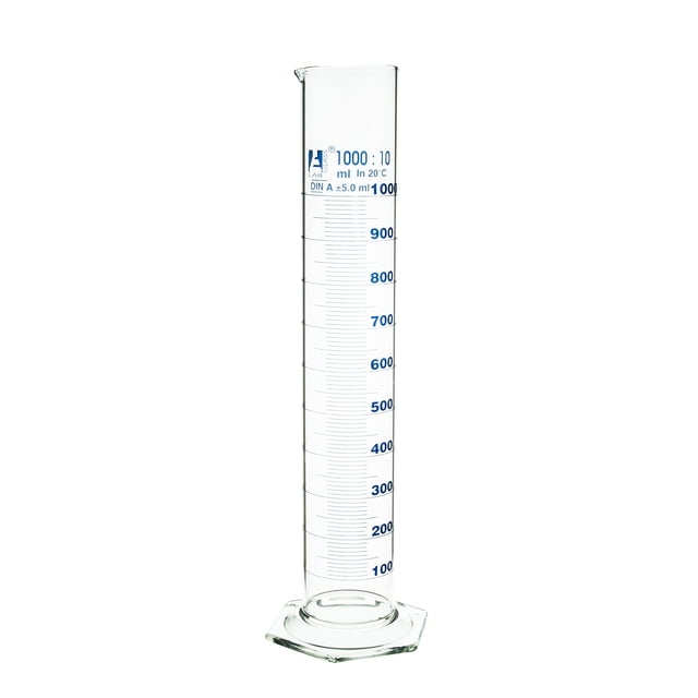 Graduated Cylinder, 1000ml - Class A Tolerance ?5.00ml - Hexagonal Base ...