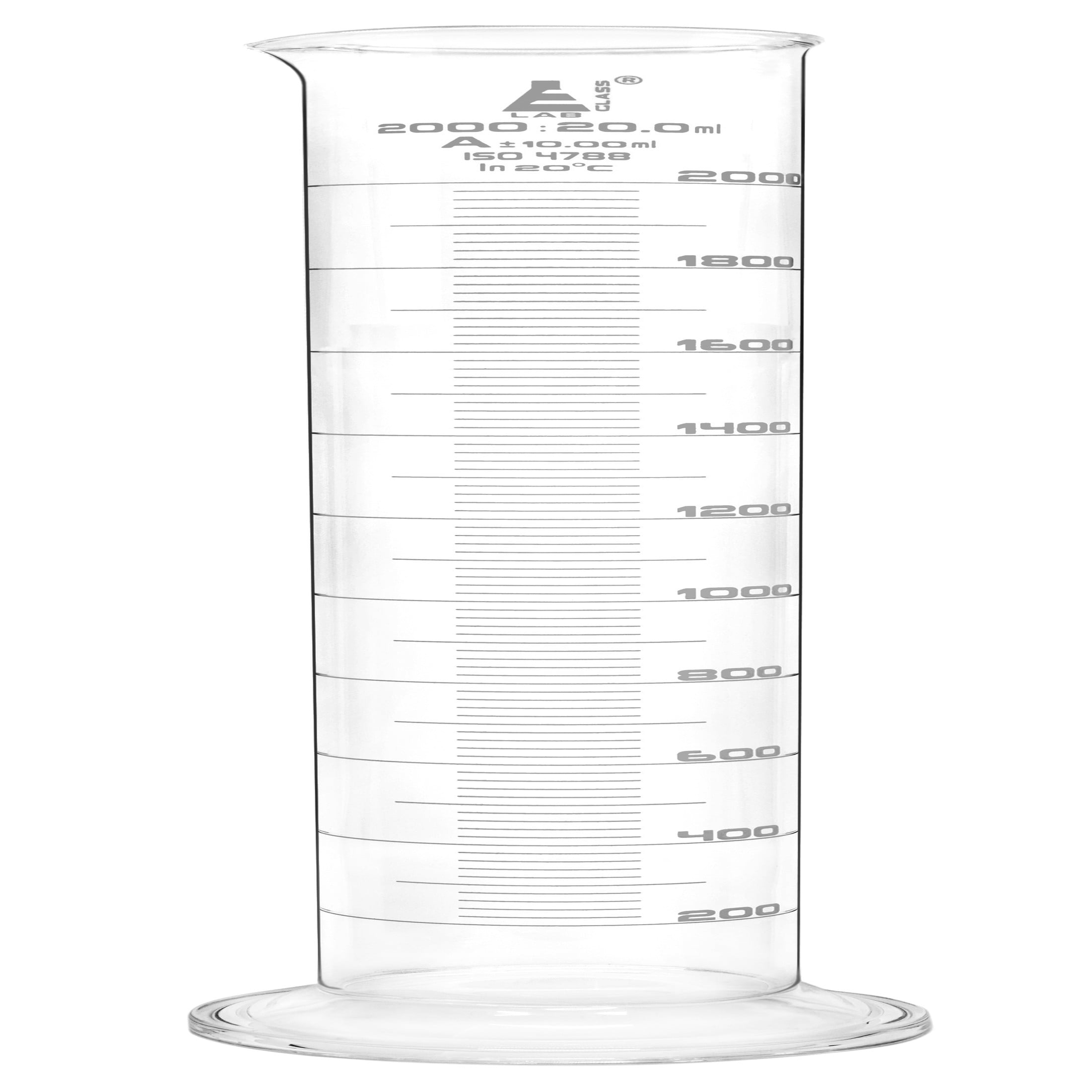 Graduated Cylinder, 2000ml - Class A Tolerance ±10.0ml - Round Base - White Graduations ...