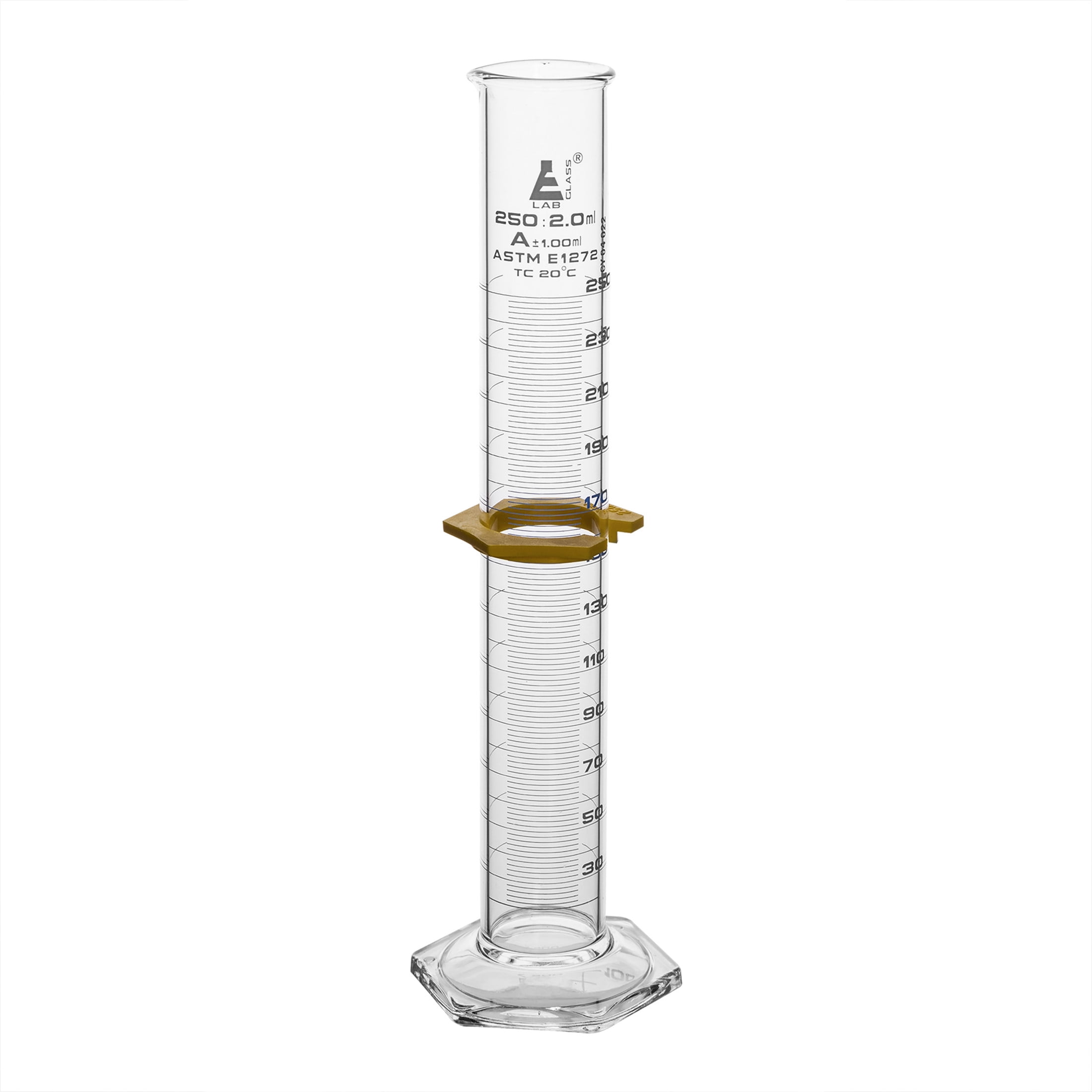 Graduated Cylinder, 250mL - ASTM, Class A Tolerance ±1.00mL - Protective Collar, Hexagonal Base ...