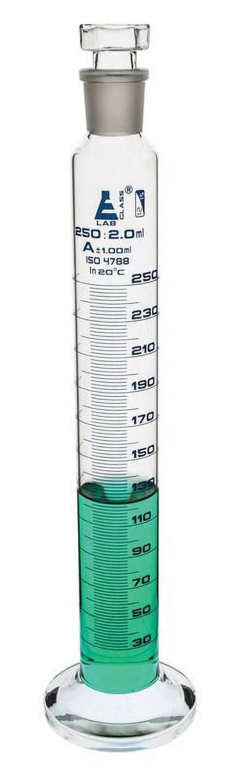 Graduated Cylinder, 250mL - Class A - 24/29 Socket - Polypropylene Stopper - Round Base, Blue ...