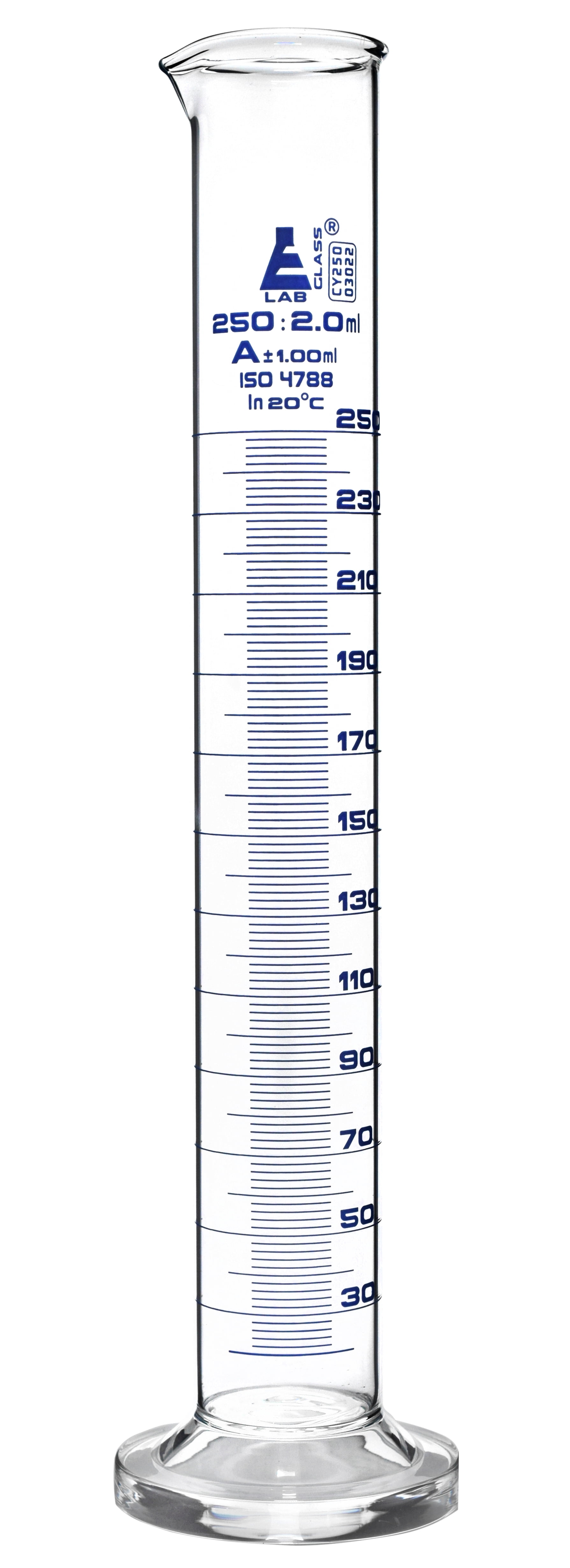 Graduated Cylinder, 250ml - Class A Tolerance ±1.00ml - Round Base ...
