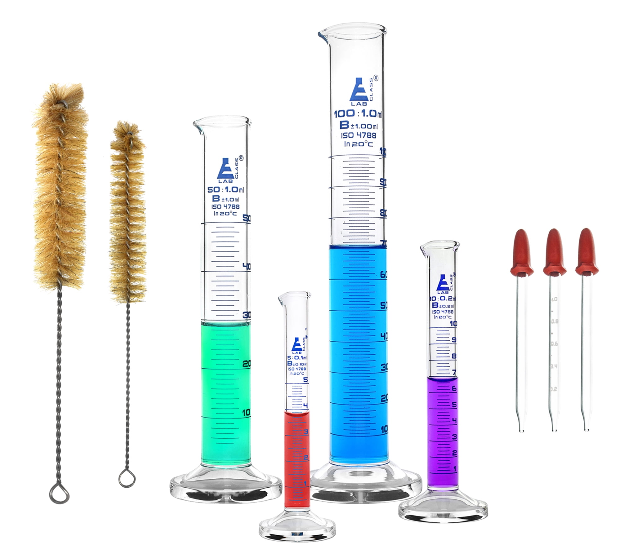 Graduated Cylinder Set, 9 Pieces - Class B - 5ml, 10ml, 50ml, 100ml ...