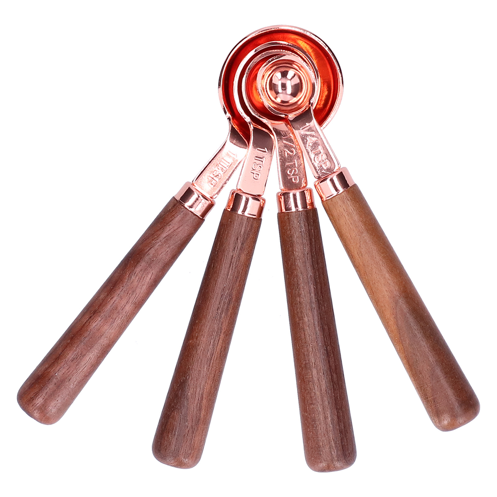 Graduated Measuring Spoons, Rose Gold Finish, Walnut Handle, 4 Piece ...